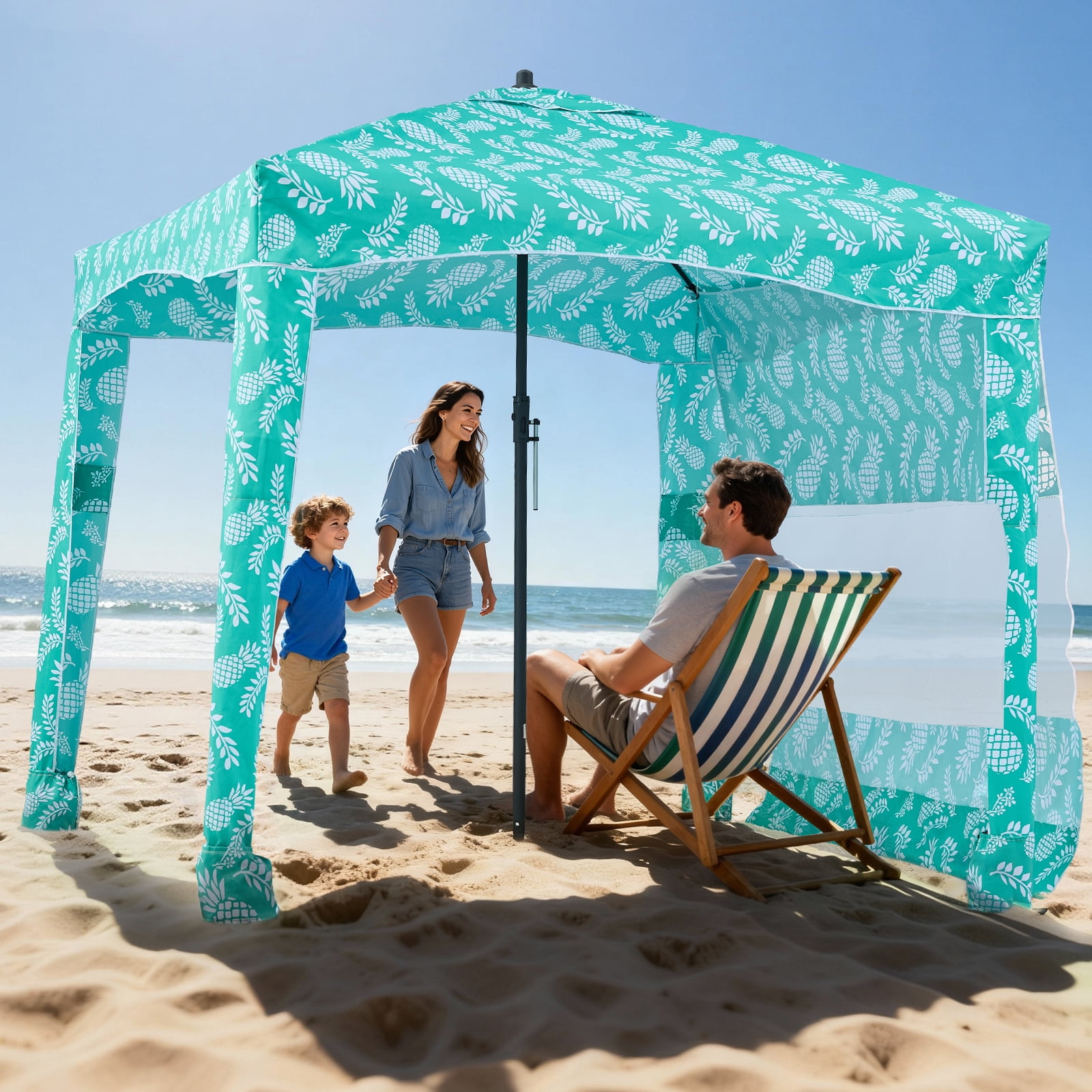 VEVOR Beach Cabana, 6 x 6 ft Beach Canopy with Side Wall, UPF 50 ...