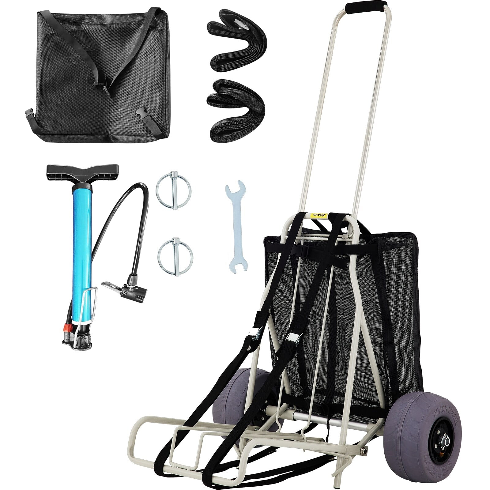 VEVOR Beach Carts for Sand Cargo Deck TPU Balloon Wheels 165LBS Loading ...