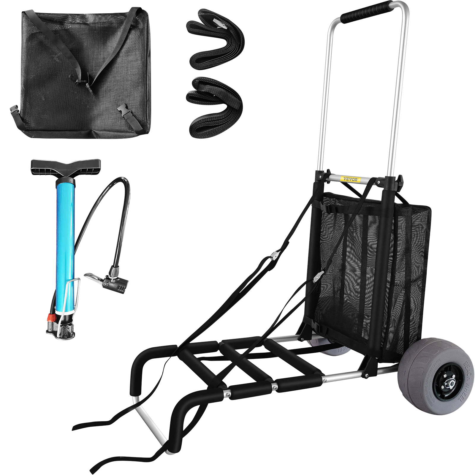 VEVOR Beach Carts for the Sand, w/ 12" TPU Balloon Wheels, 165Lbs ...