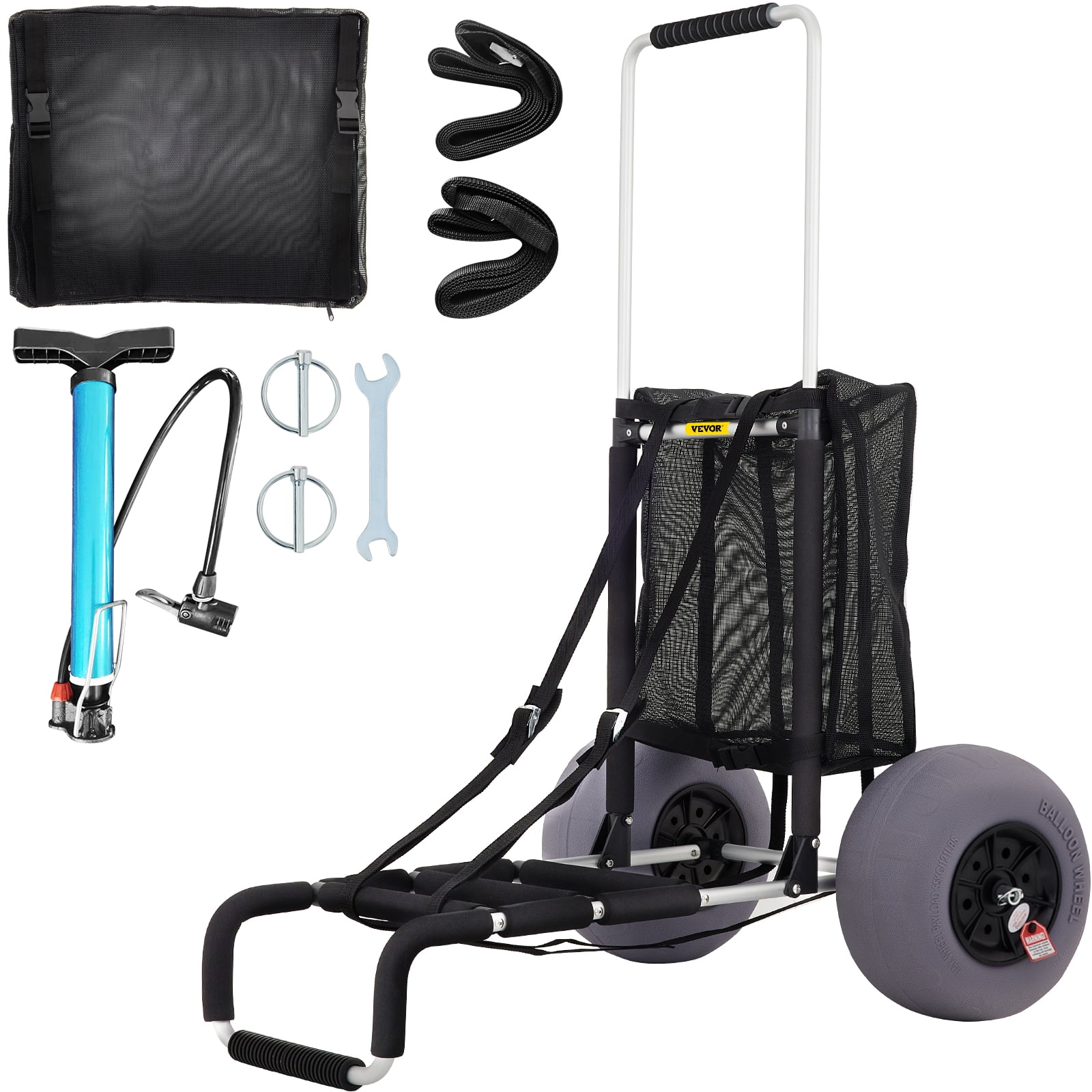 VEVOR Beach Cart, Adjustable 33.1-51.6'', Heavy Duty, Folding, Balloon ...
