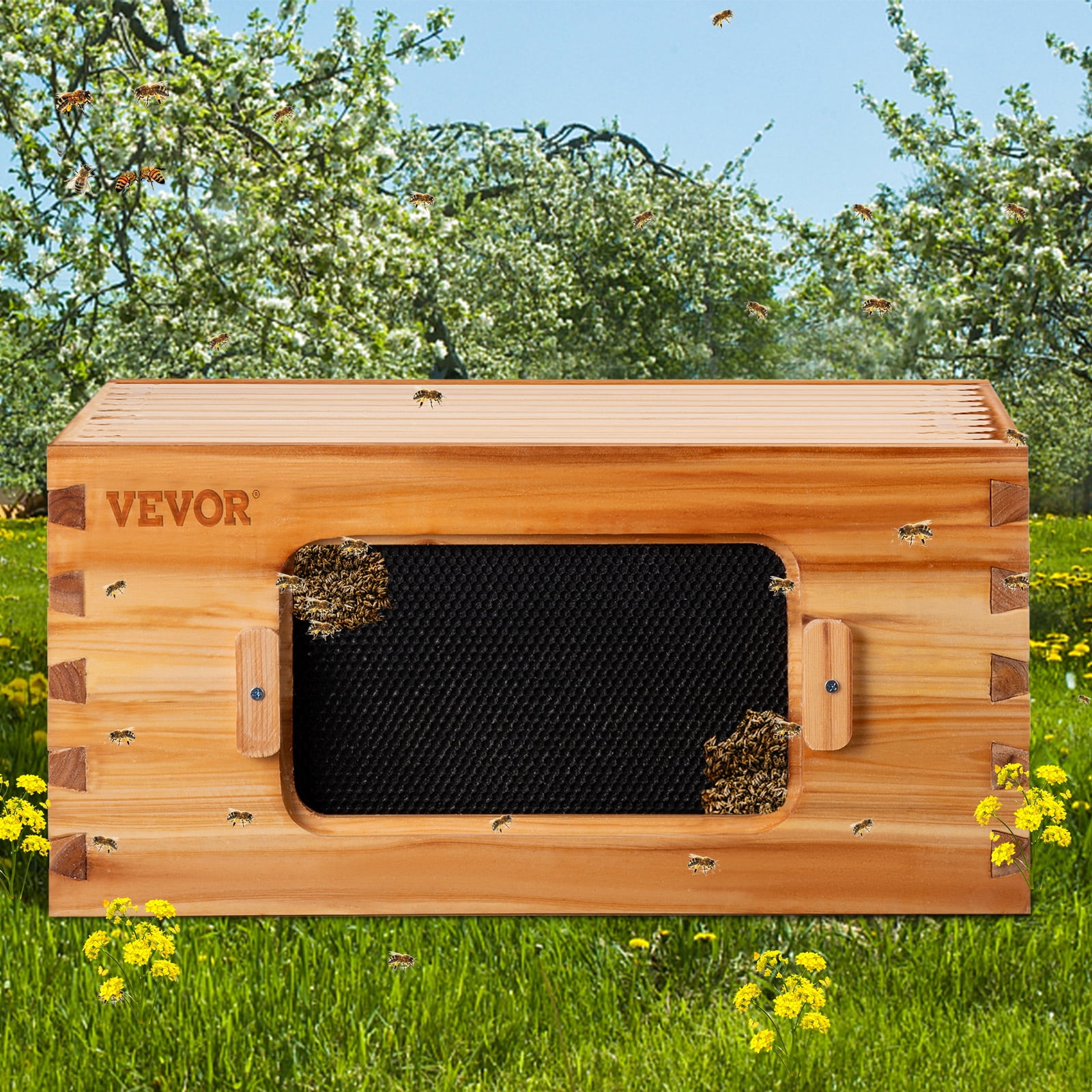 VEVOR Beehive Box Kit Bee Honey Hive 10 Frames 1 Deep Beeswax Natural ...