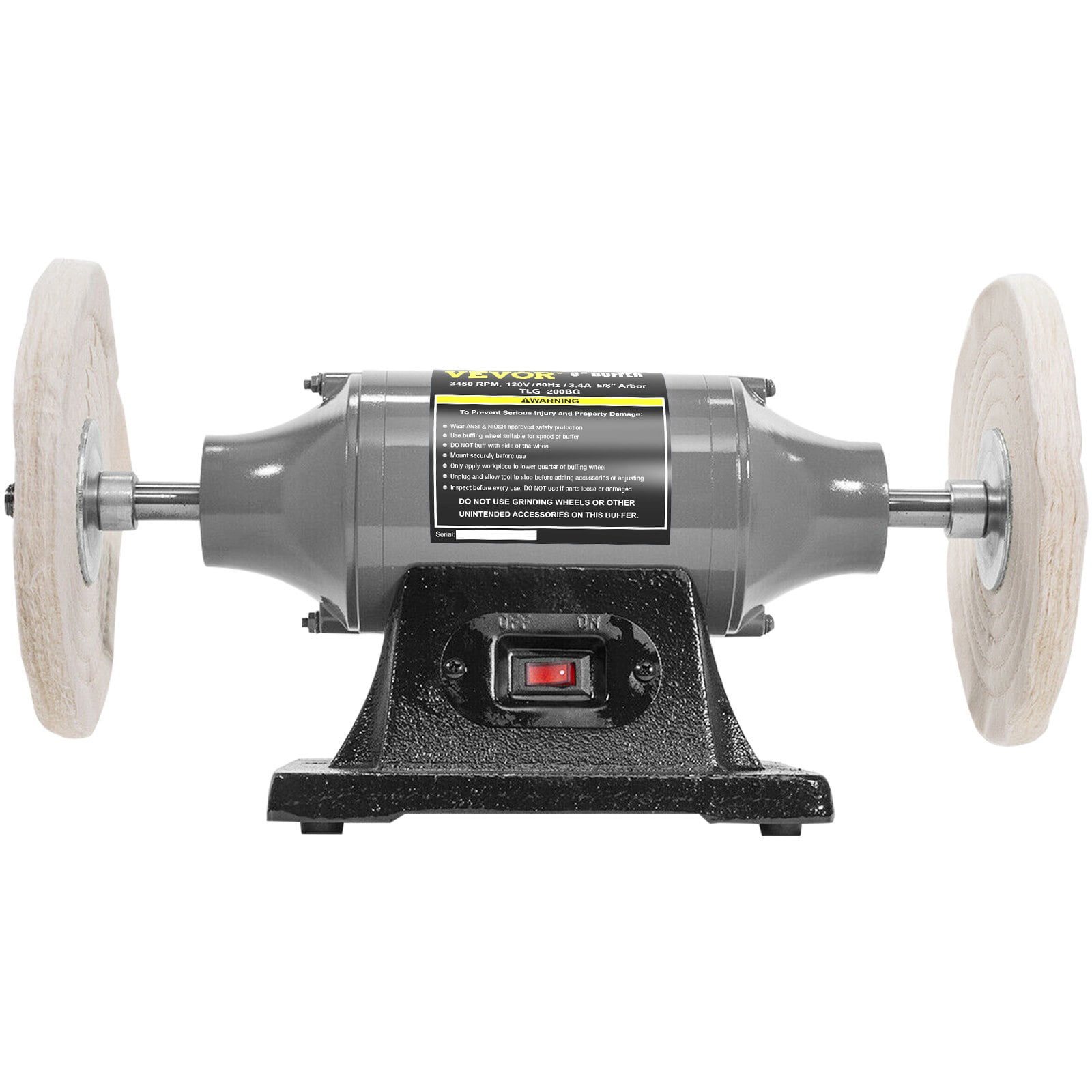 VEVOR Bench Buffer Polisher, 8-Inch, 370W - 3450 RPM Heavy-Duty Lathe ...