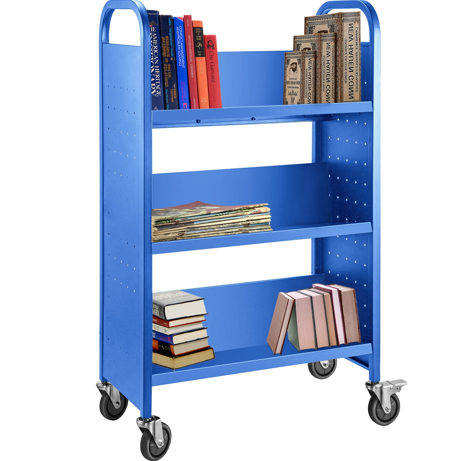 VEVOR Movable Bookshelf, 200lbs, Single Sided V-Shaped Cart, 4 inch ...