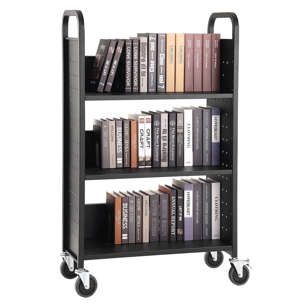 VEVOR Book Cart, 330 lbs Library Cart, 31.1" x 15.2" x 49.2" Rolling ...