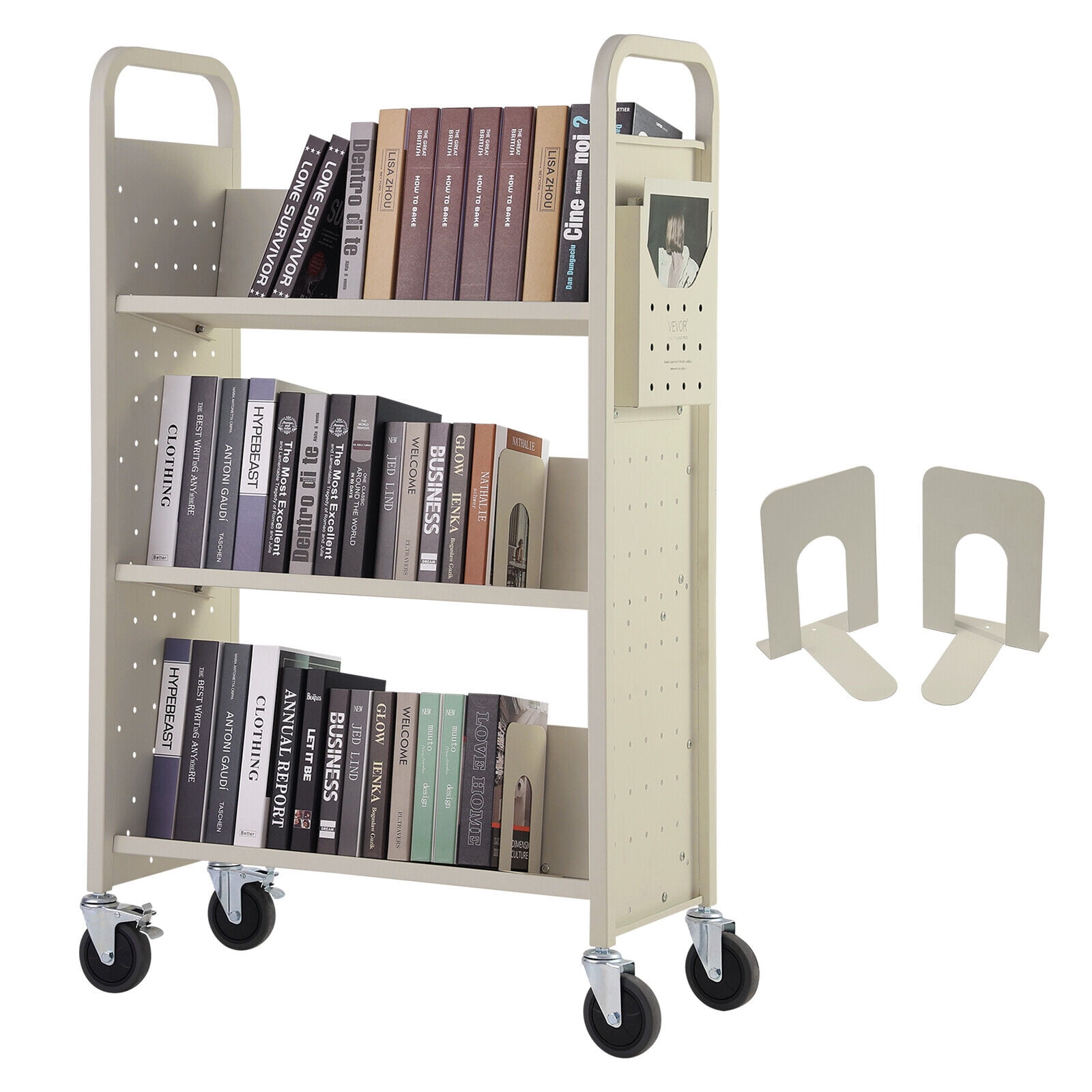 VEVOR Book Cart Library Cart 330 lbs Capacity with V-Shaped Shelves in ...