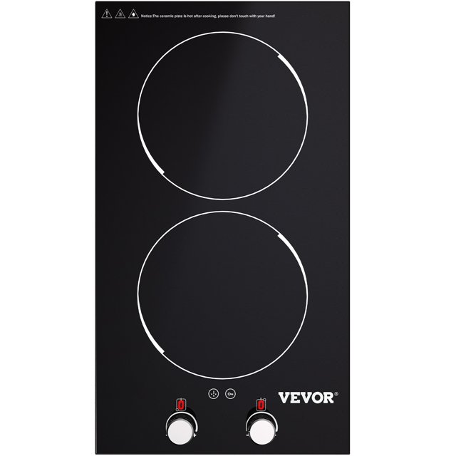 VEVOR 11 inch 2-Burner Electric Cooktop, 220V Ceramic Glass, Knob ...