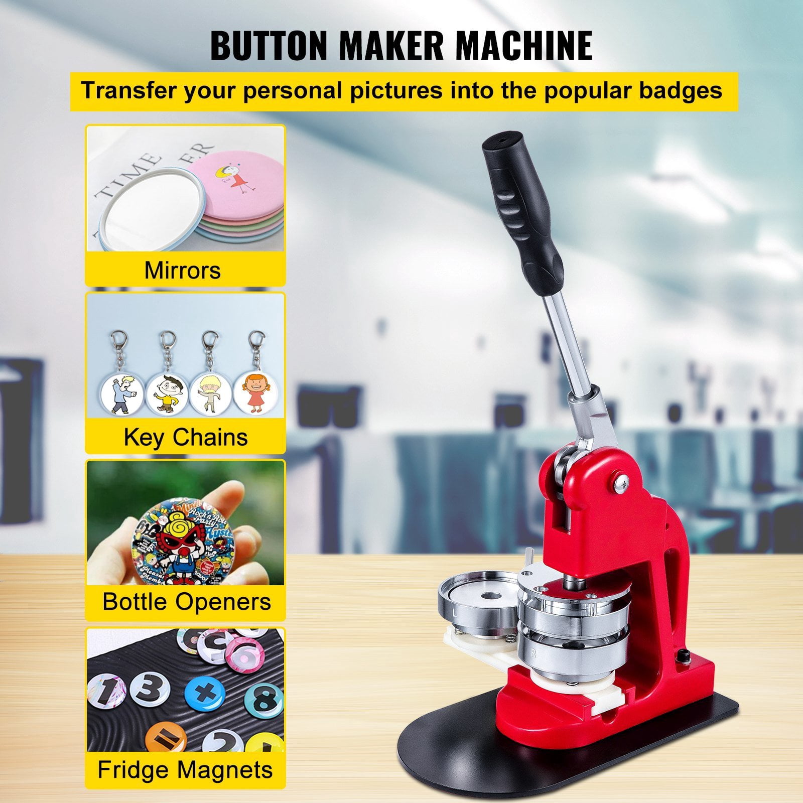 VEVOR Button Maker 3in/75mm Button Badge Maker 500 Button Parts ...