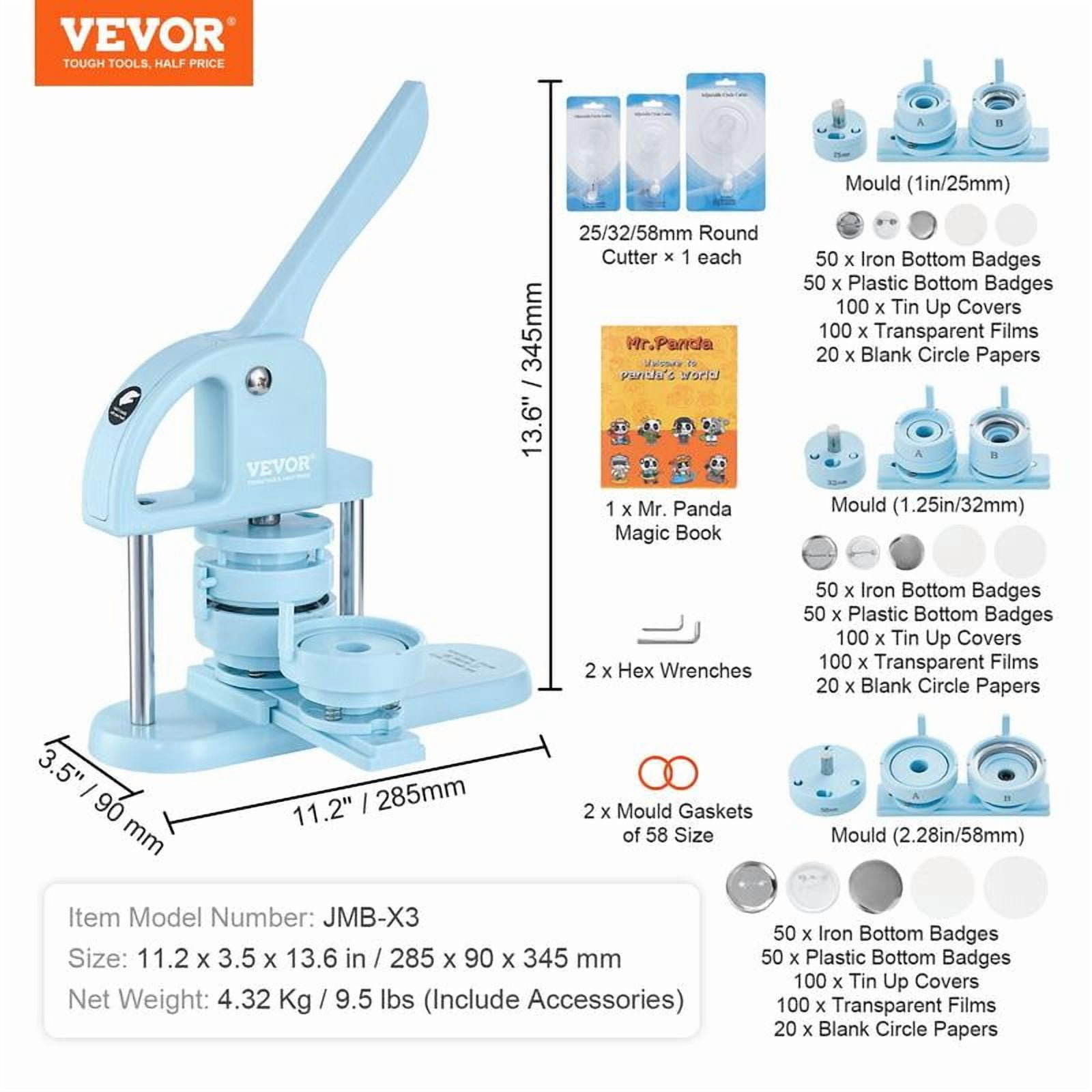 VEVOR Button Maker Machine, 2.28 inch/58mm Pin Maker with 100pcs Button ...