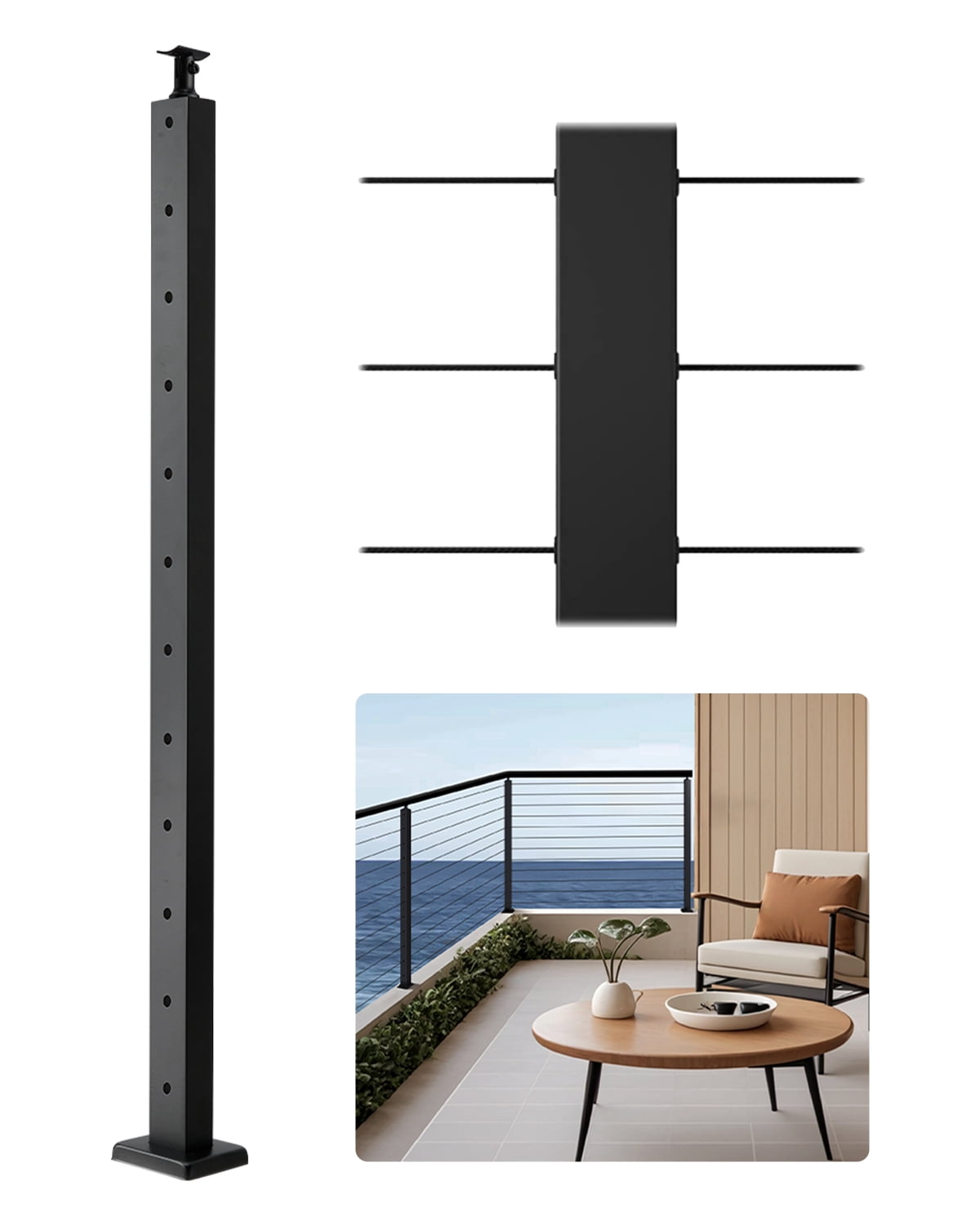 VEVOR Cable Railing Post, 42x1x2 Inch Level Deck Stair Posts, 1-Pack ...