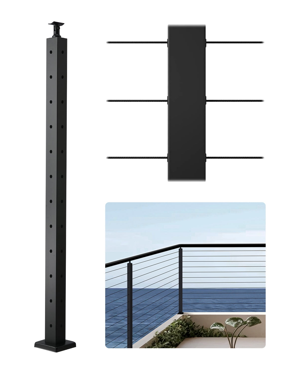 VEVOR Cable Railing Post, 42x2x2 Inch Corner Railing Post, with L ...