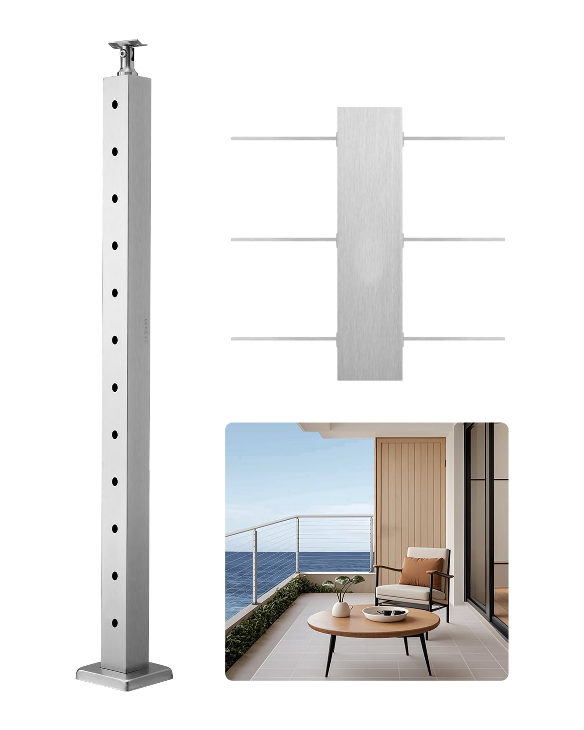 VEVOR Cable Railing Post, 42x2x2 Inch Level Deck Stair Posts, 1-Pack ...