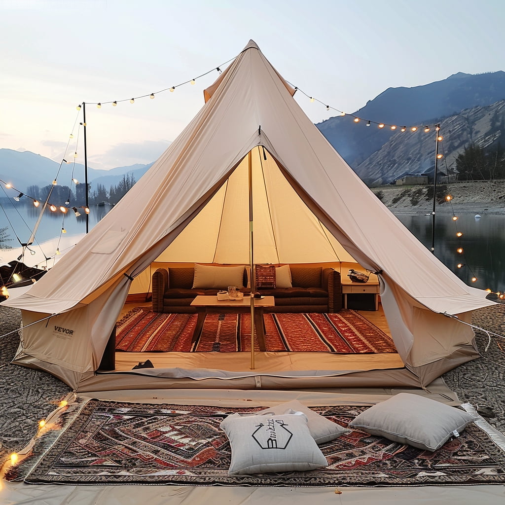 VEVOR Canvas Bell Tent, 4 Seasons 7 m/22.97 ft Yurt Tent, Canvas Tent ...