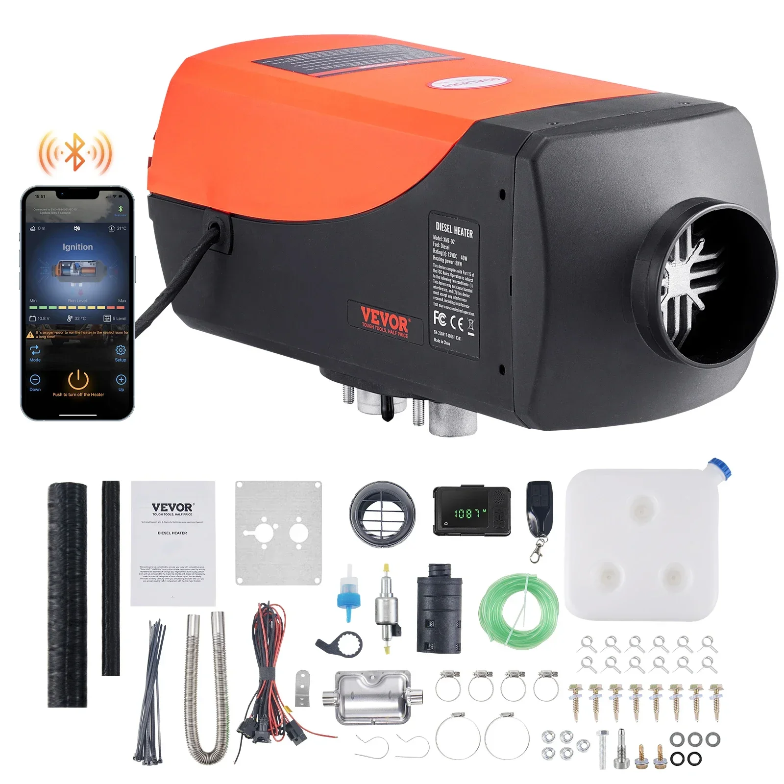 VEVOR Car Heater Diesel Air Heater 2/5/8KW 12V With Silencer Remote ...