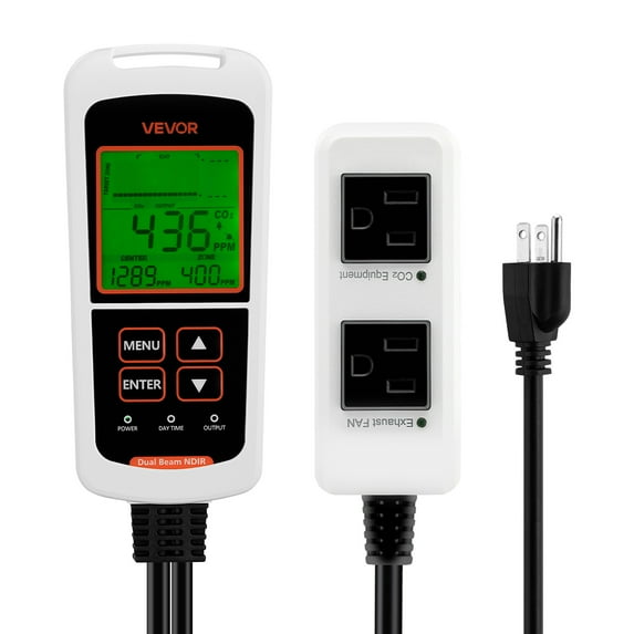 VEVOR Carbon Dioxide Monitoring Controller, Dual Outlets CO2 Monitor ...
