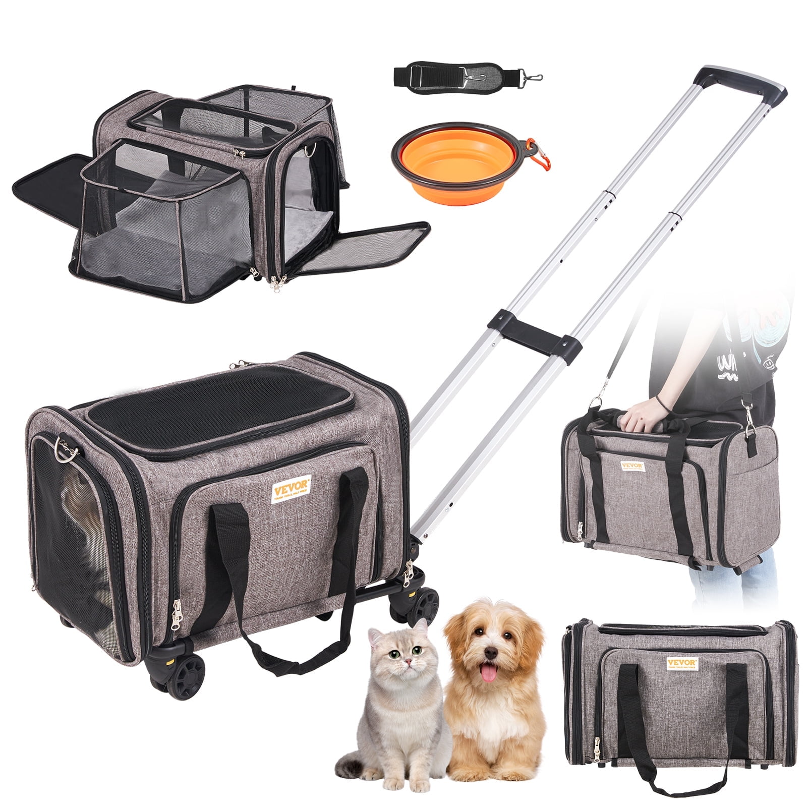 VEVOR Cat Carrier with Wheels, Airline Approved Rolling Pet Carrier ...
