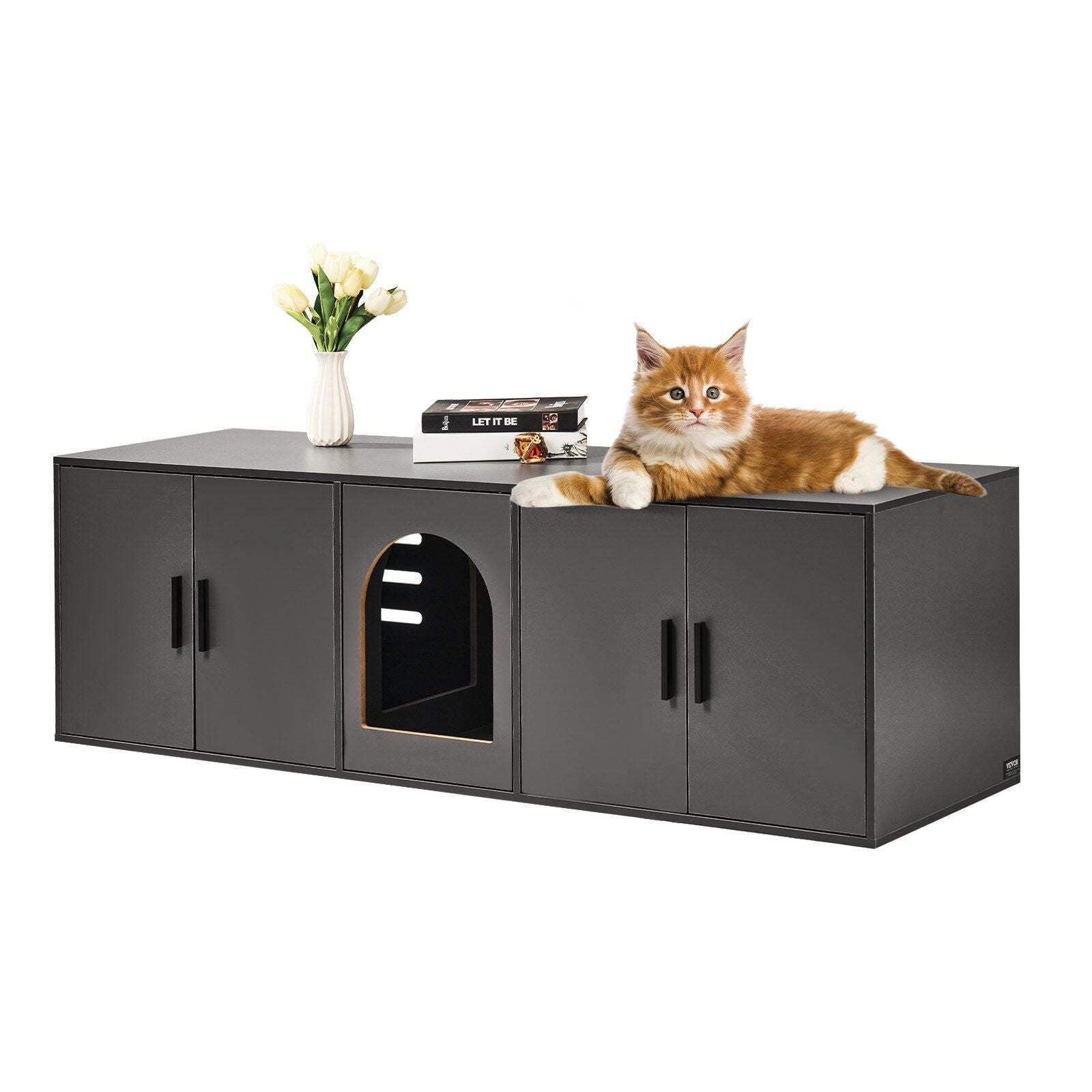 VEVOR Cat Litter Box Enclosure Wooden Litter Box Furniture Hidden 57.9 ...
