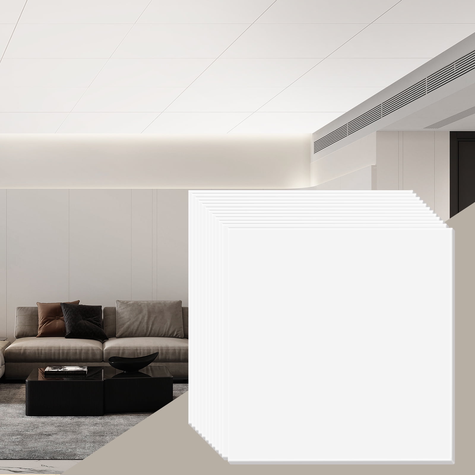 VEVOR Fire-Rated Ceiling Tiles, 24 x 24 in, 12-Pack PVC Foam Sheet ...