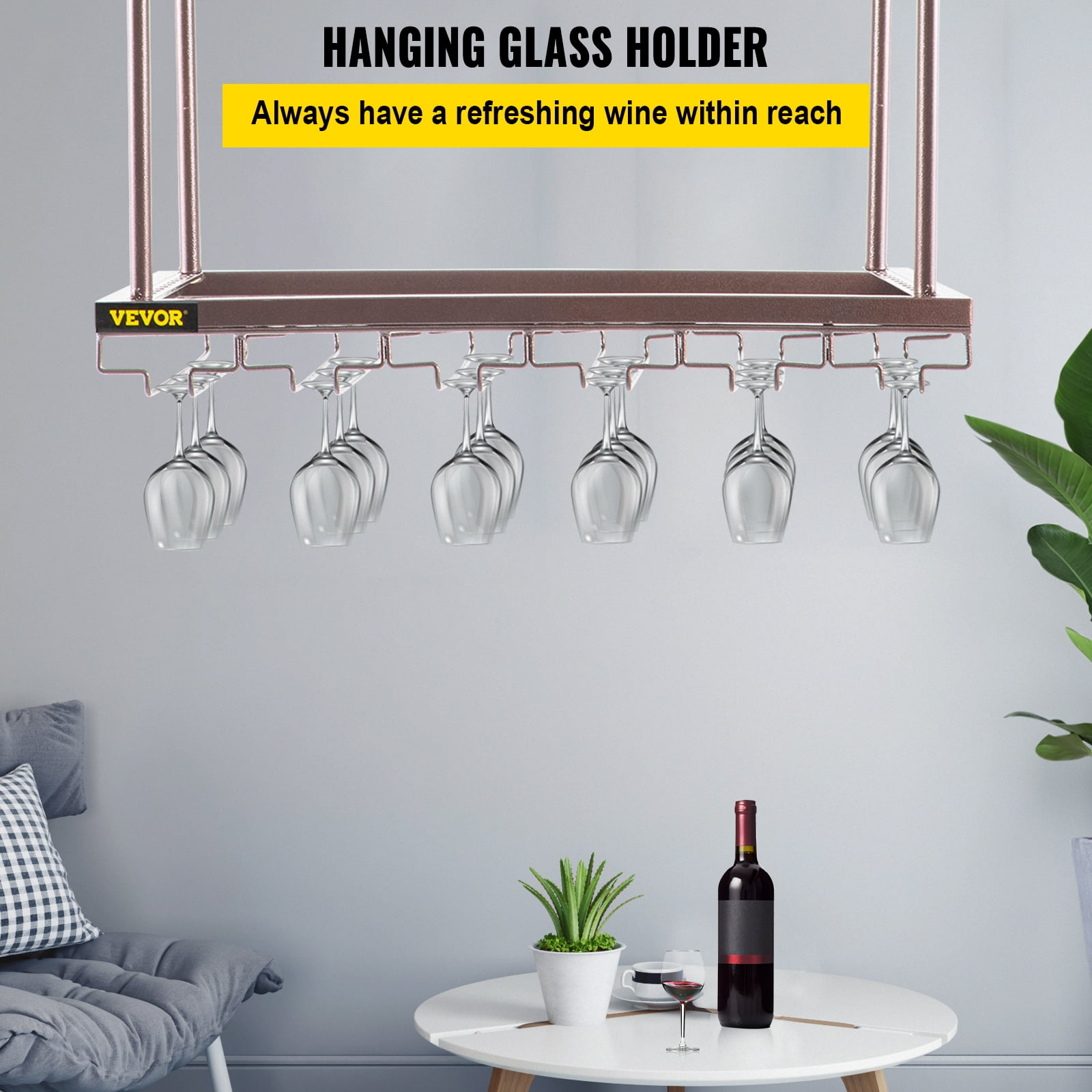 VEVOR Ceiling Wine Glass Rack, 23.6 x 13.8 inch Hanging Wine Glass Rack ...
