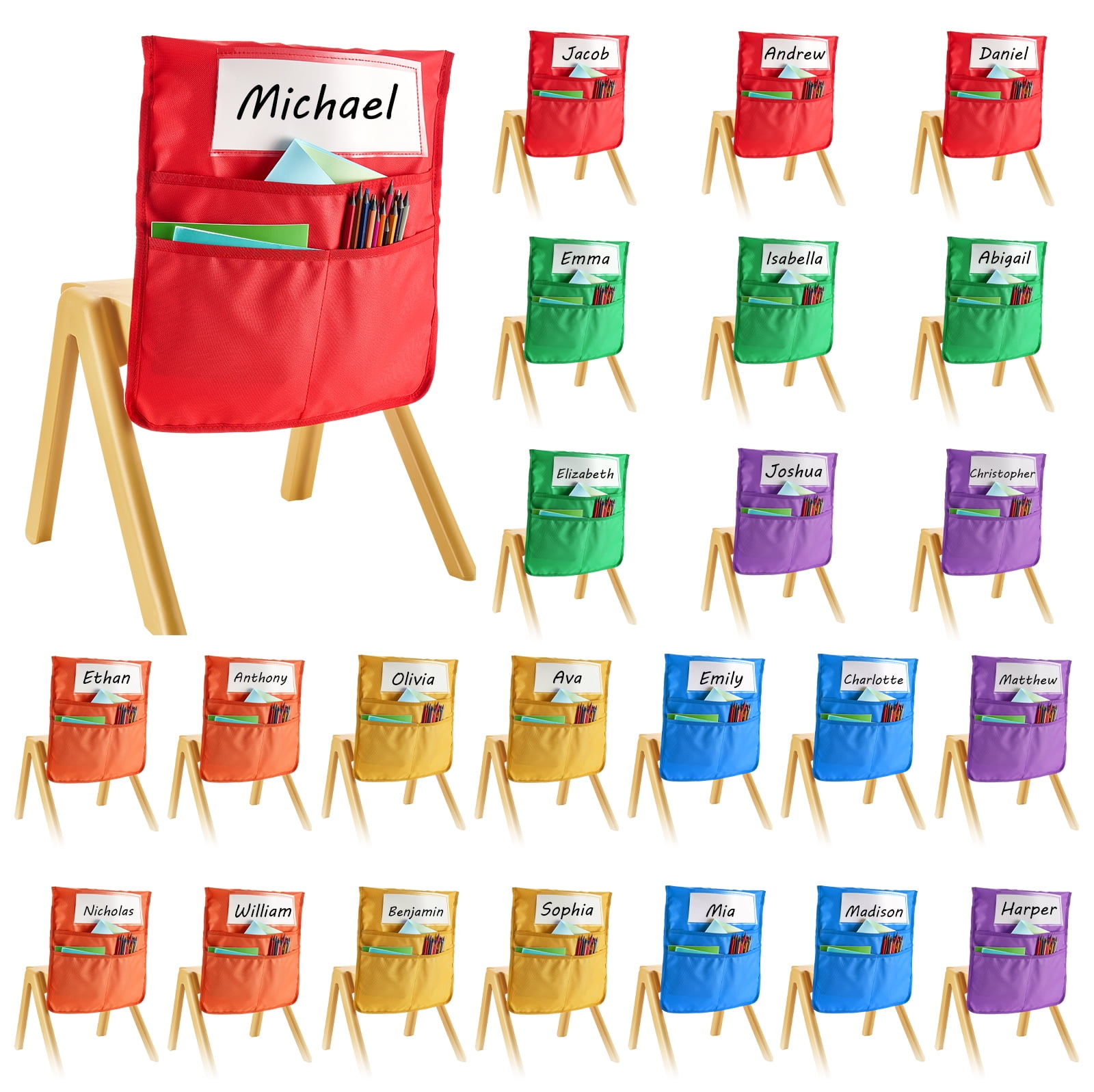VEVOR Chair Pockets for Classroom, 24 Pack, 14 x 15 Inches Chairback ...