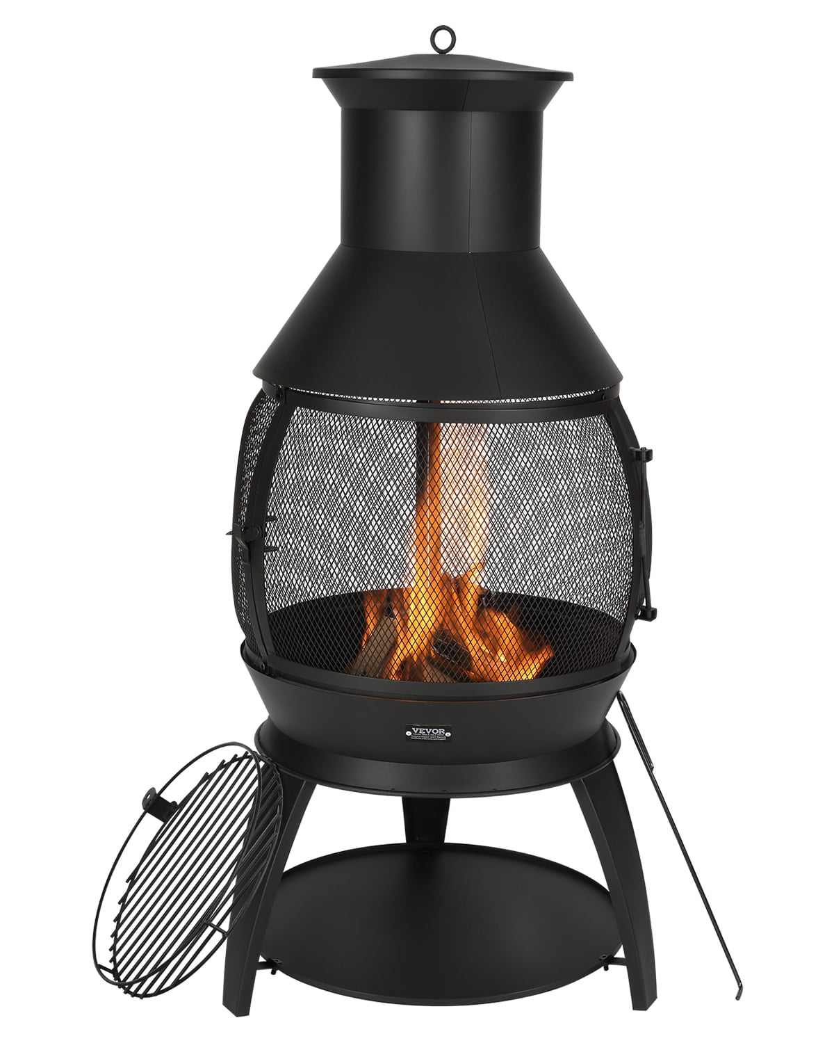 VEVOR Chiminea, 22 Inch Outdoor Wood Burning Firepit, Iron Spherical ...