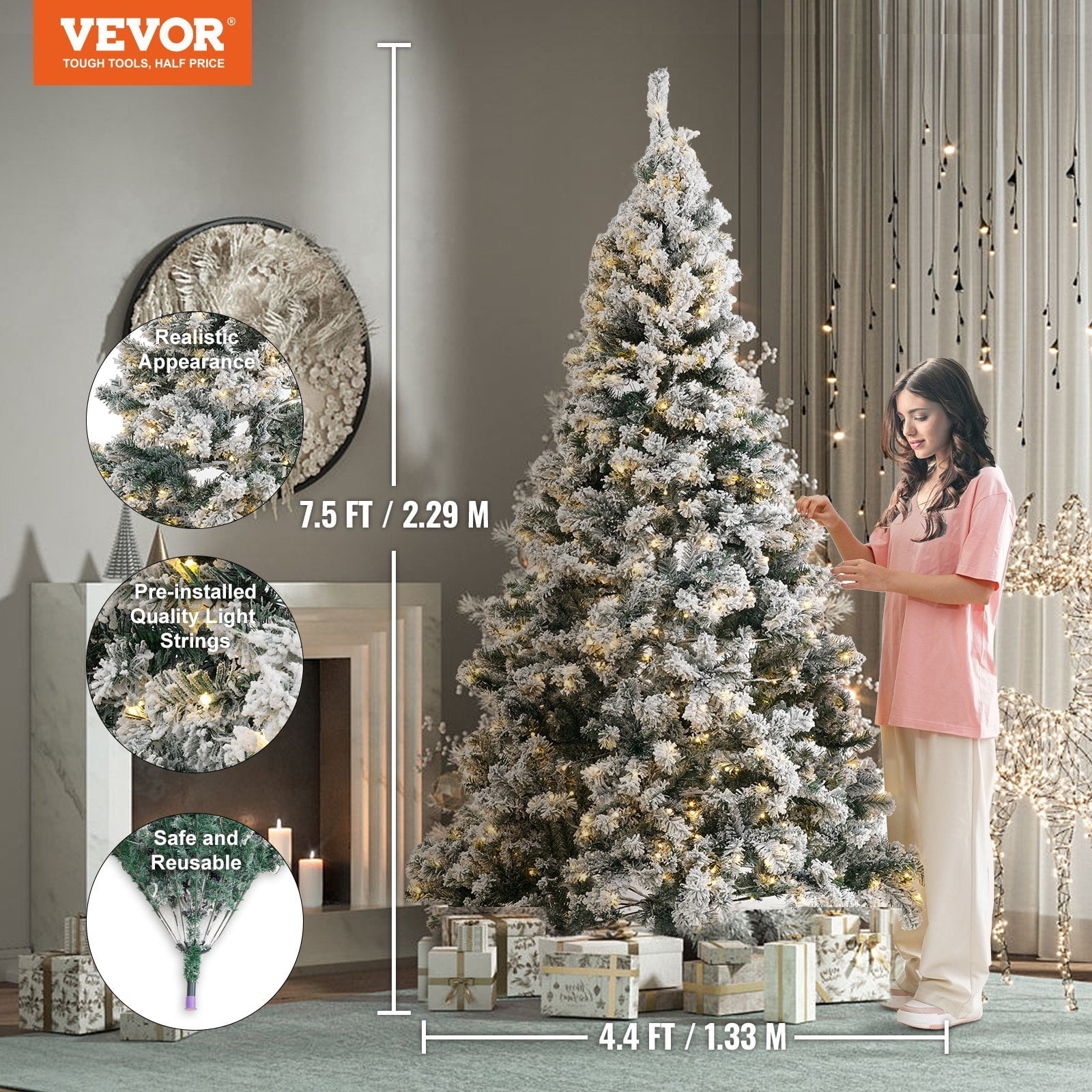 VEVOR Christmas Tree, Full Holiday Xmas Tree with LED Lights, Metal ...