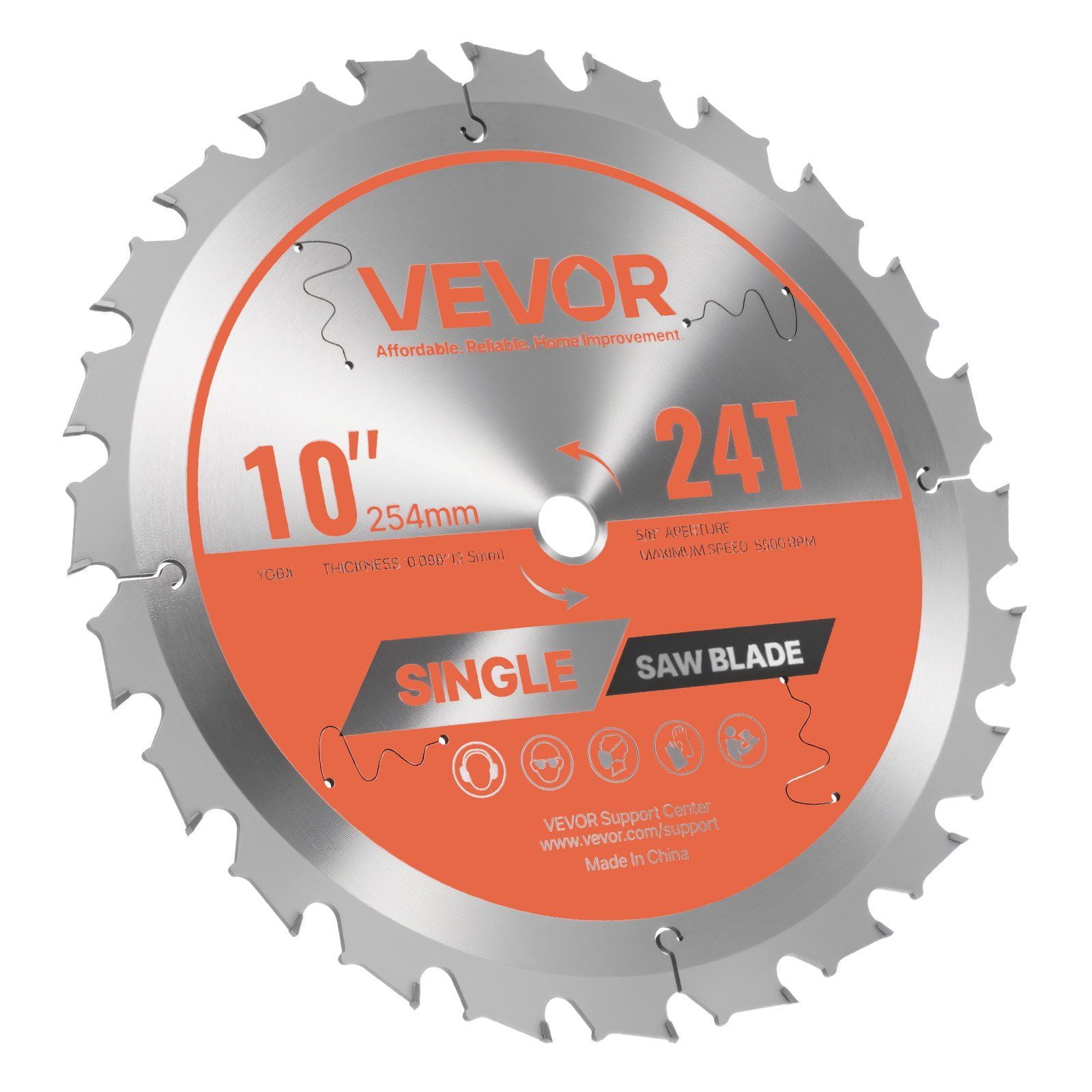 VEVOR Circular Saw Blade, 10 inch Diameter, 24 Sharp Alloy Teeth, 5/8 ...