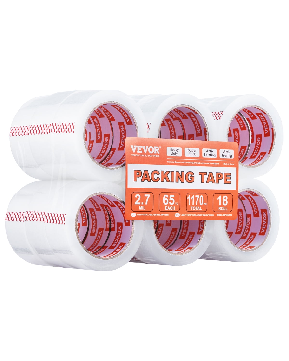 VEVOR Clear Packing Tape, 3 inches Core, 18 Rolls 1.88 Inches x 65 ...