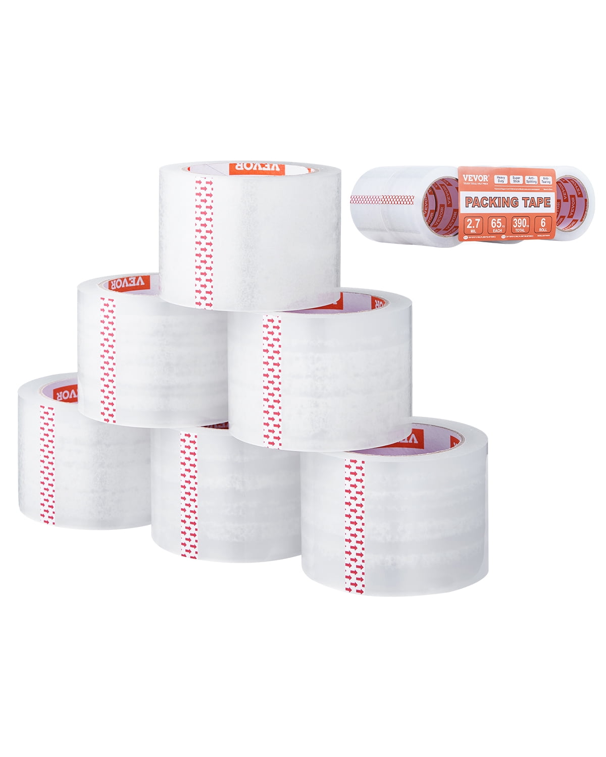VEVOR Clear Packing Tape, 3 inches Core, 6 Rolls 3 Inches x 65 Yards ...