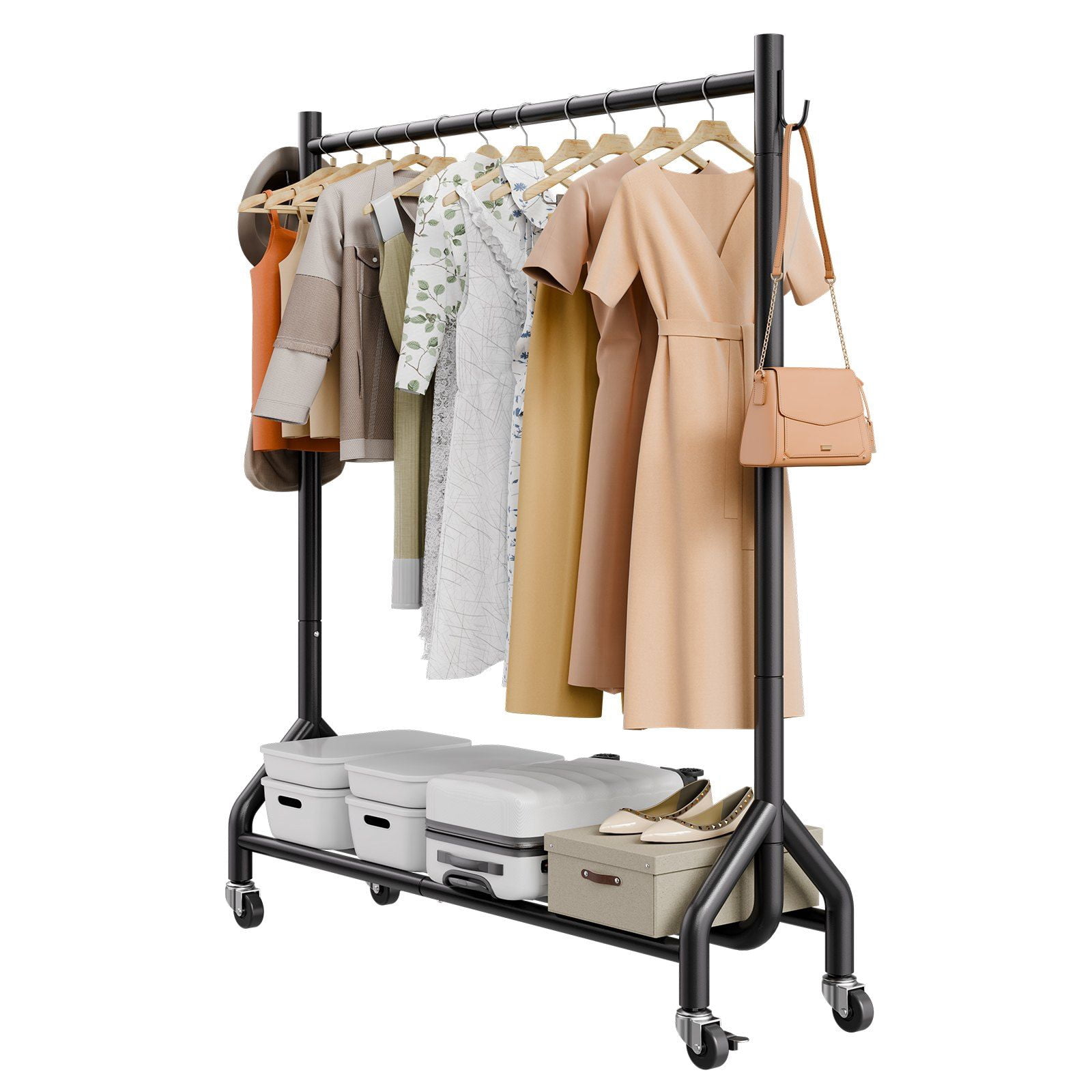 VEVOR Clothes Rack, Rolling Clothing Garment Rack with Hanging Rod and ...