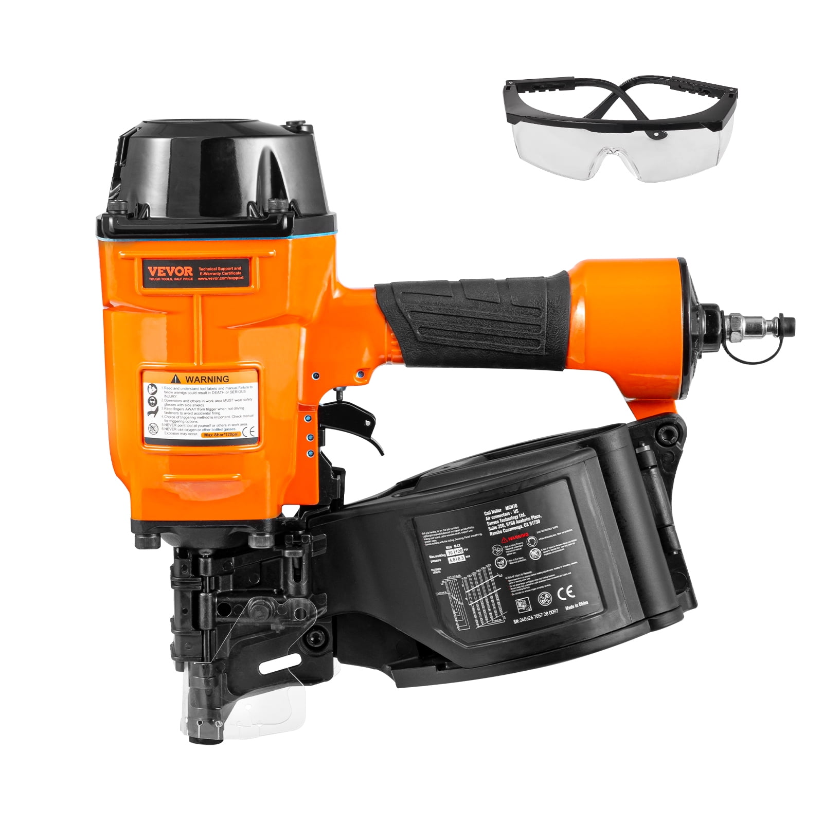 VEVOR Coil Siding Nailer MCN70, 1-3/4" to 2-3/4" 15 Degree Pneumatic ...