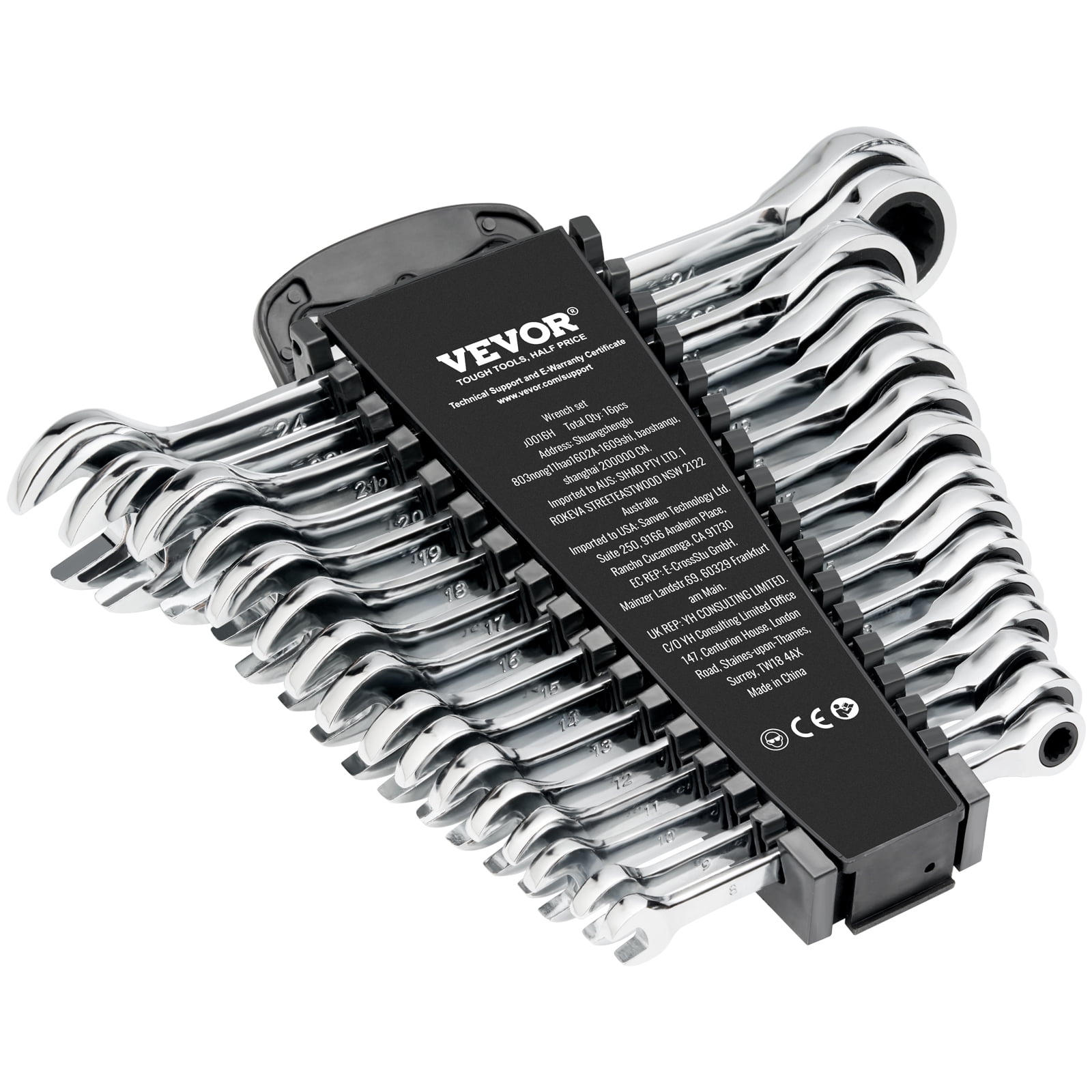 VEVOR Combination Wrench Set, 16-Piece Ratcheting Wrench Set with Organizer Rack, Cr-V Steel ...
