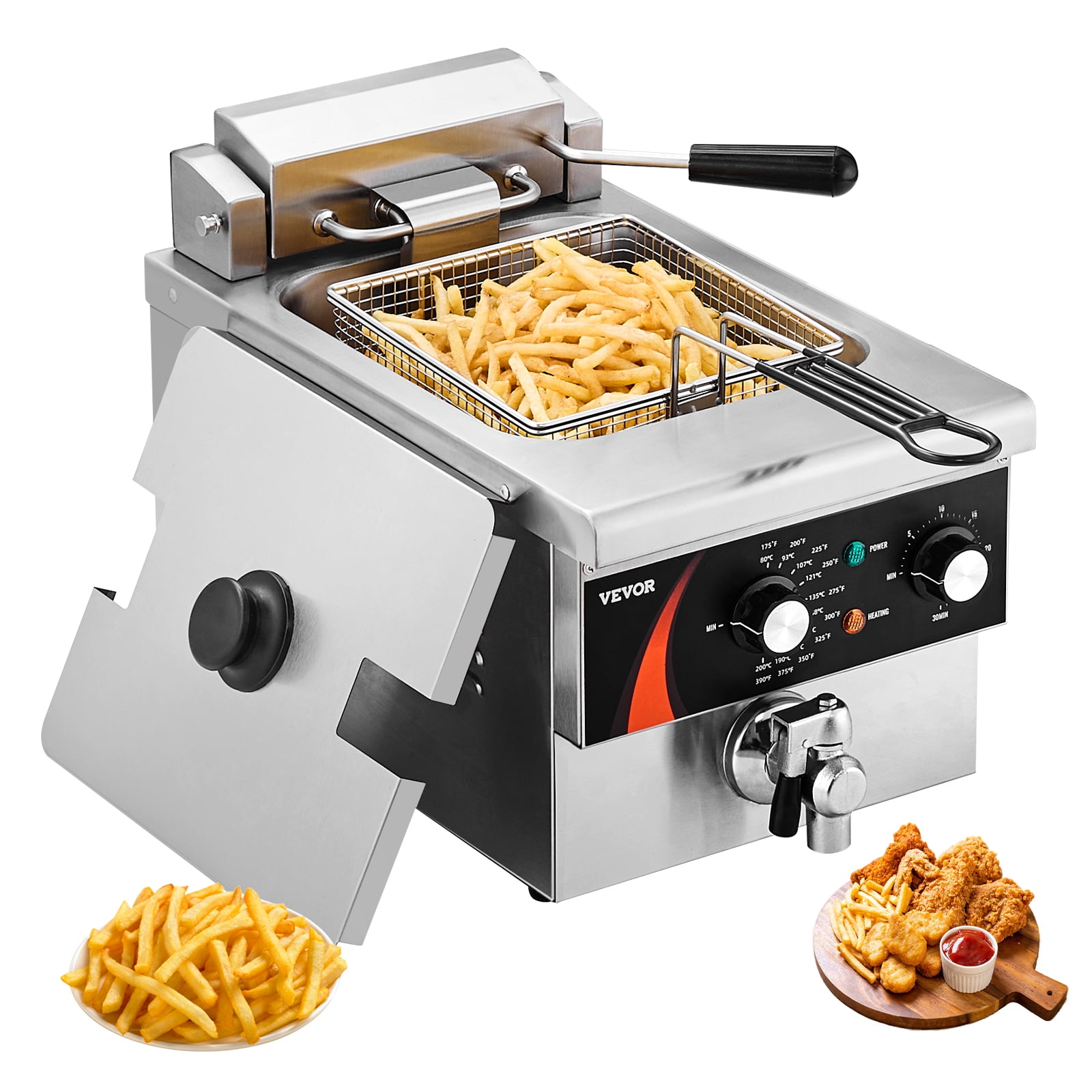 VEVOR Commercial Deep Fryer, 1750W Electric Countertop Fryer with ...