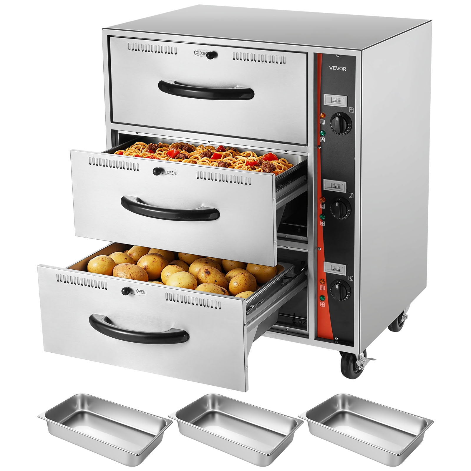 VEVOR Commercial Electric Drawer Warmer, Three-Drawer Stainless Steel ...