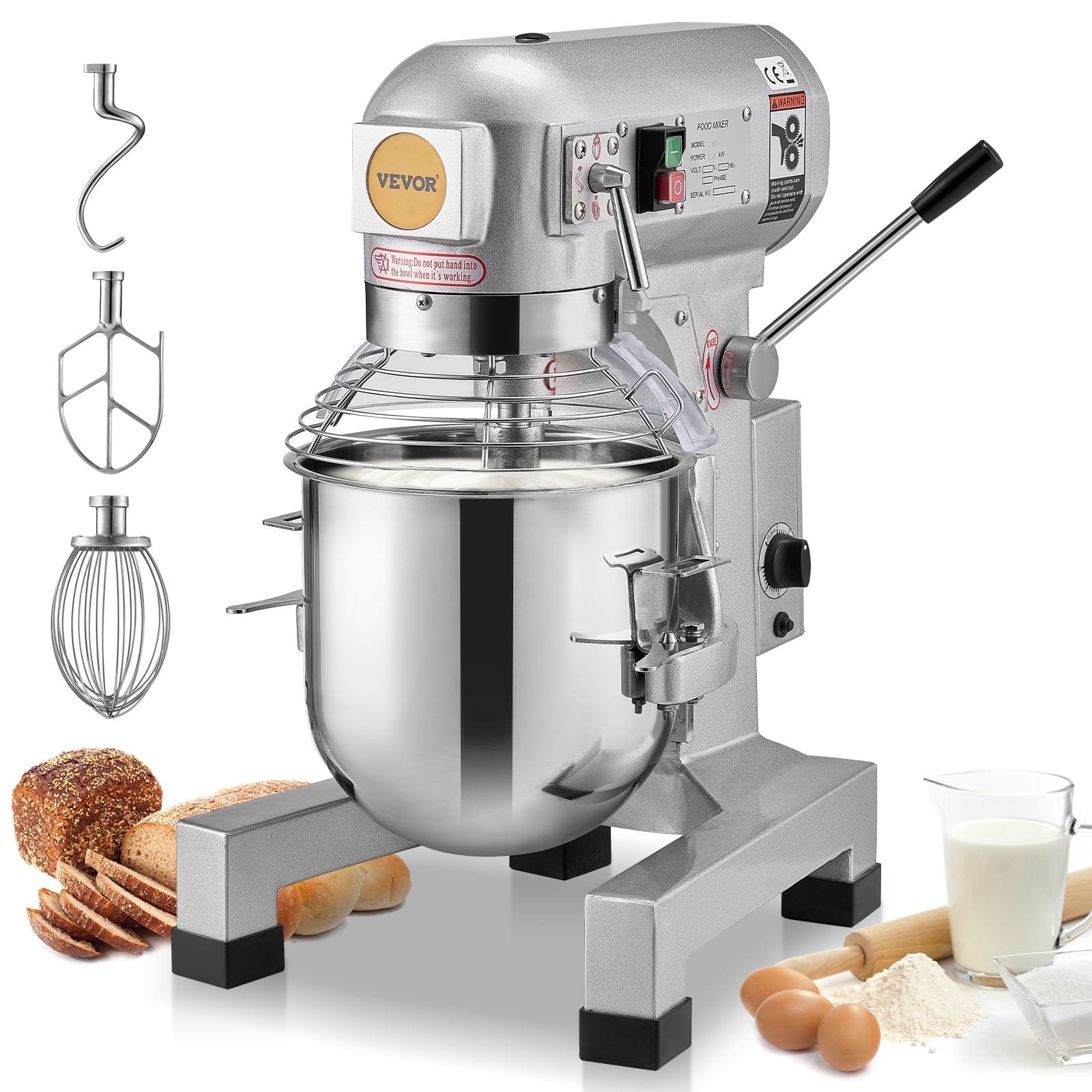 VEVOR Commercial Food Mixer, 14L Commercial Stand Mixer with 3 ...