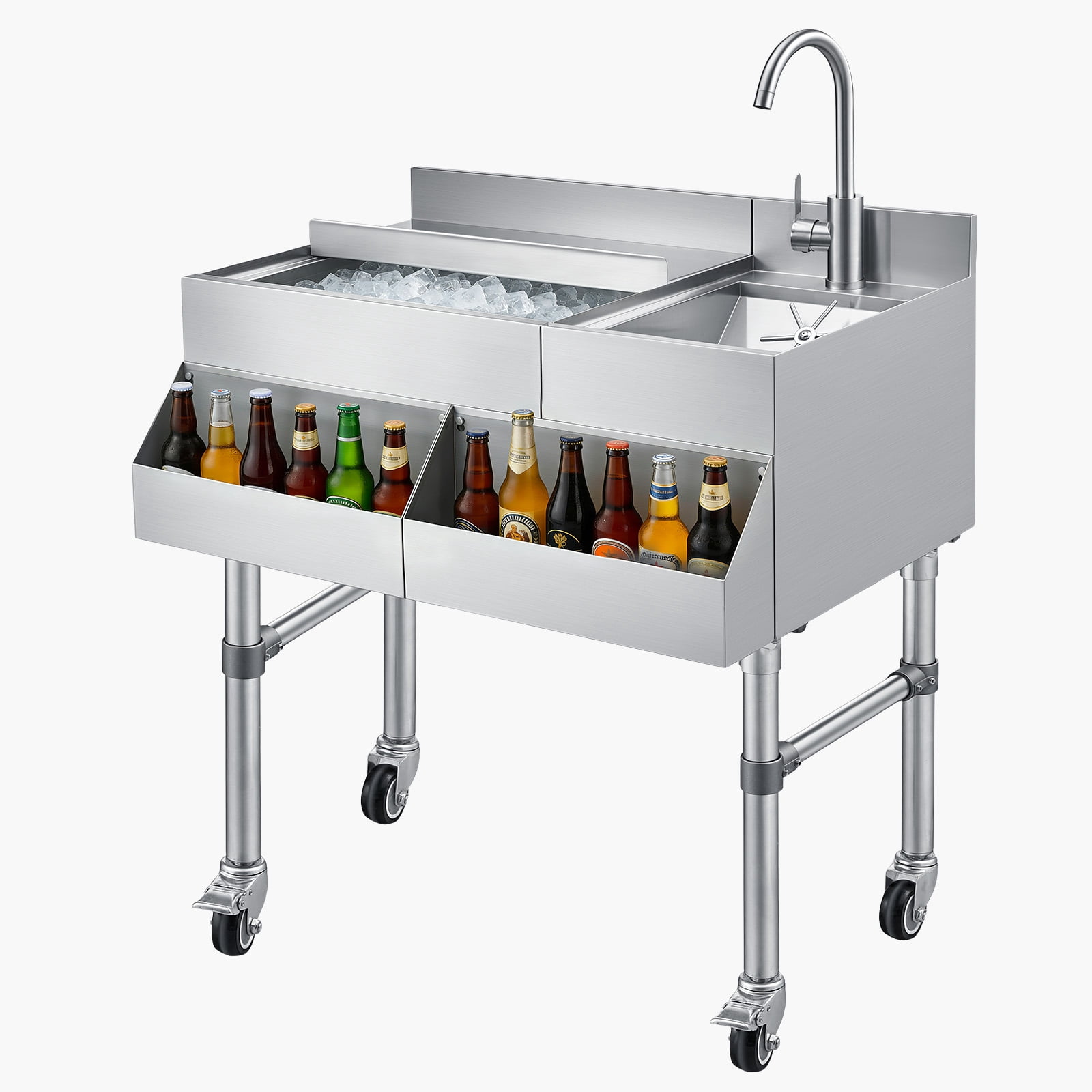 VEVOR Commercial Ice Bin with Sink & Faucet, 60 Qt Max Capacity, 24 x ...