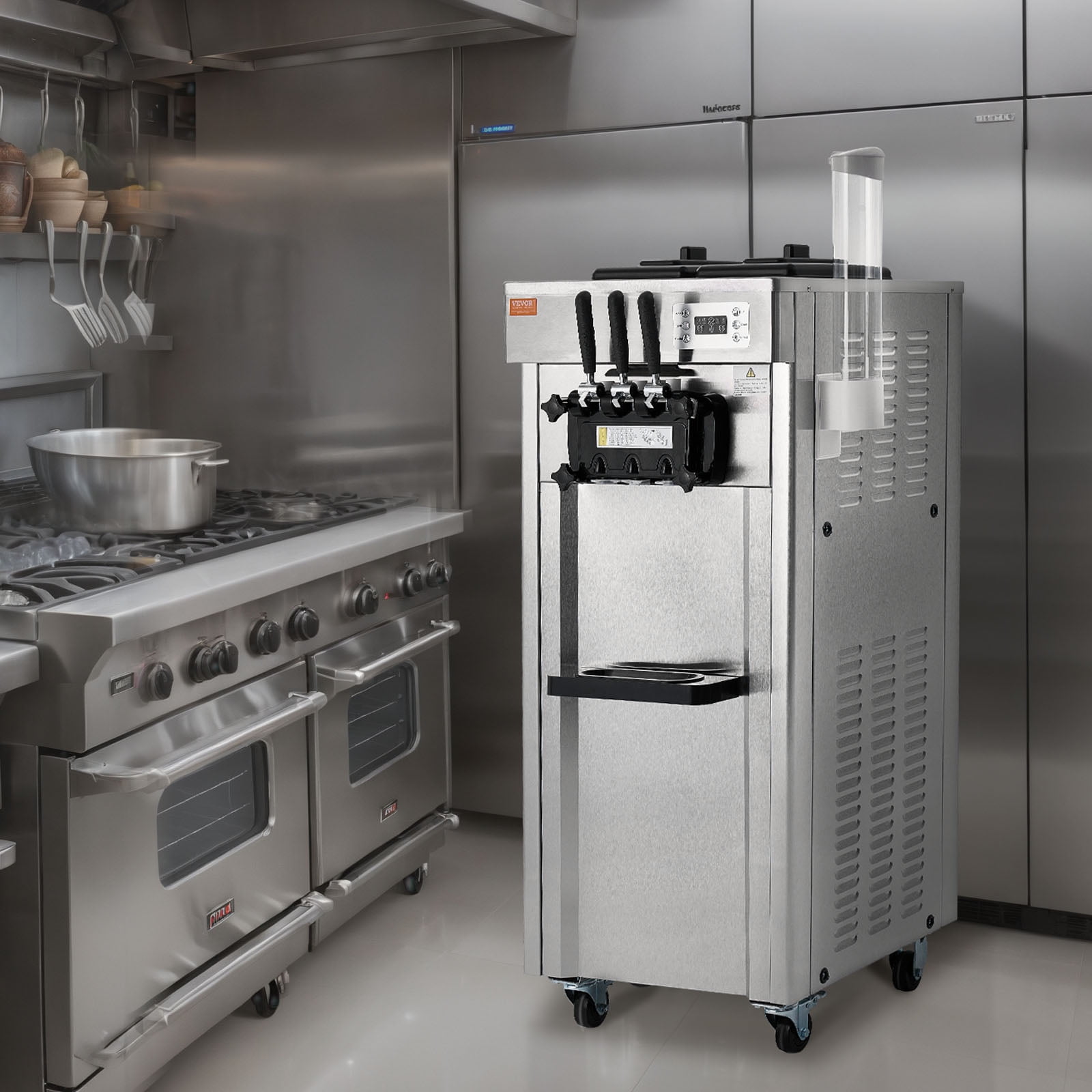 VEVOR Commercial Ice Cream Maker,21-31 L/H Yield,2+1 Flavors Soft Serve ...