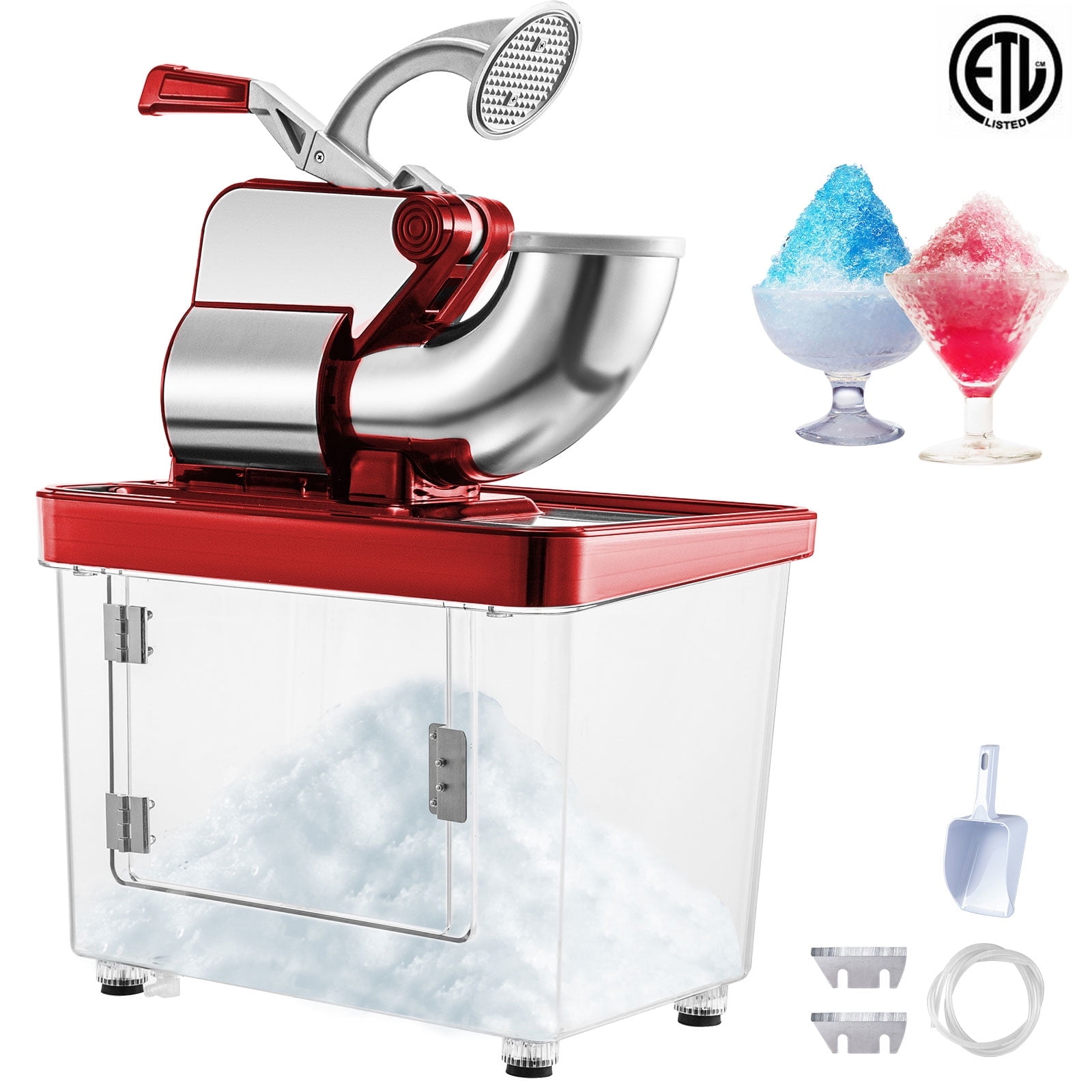 BENTISM Electric Ice Shaver, Commercial Snow Cone Maker, Red Snowball ...