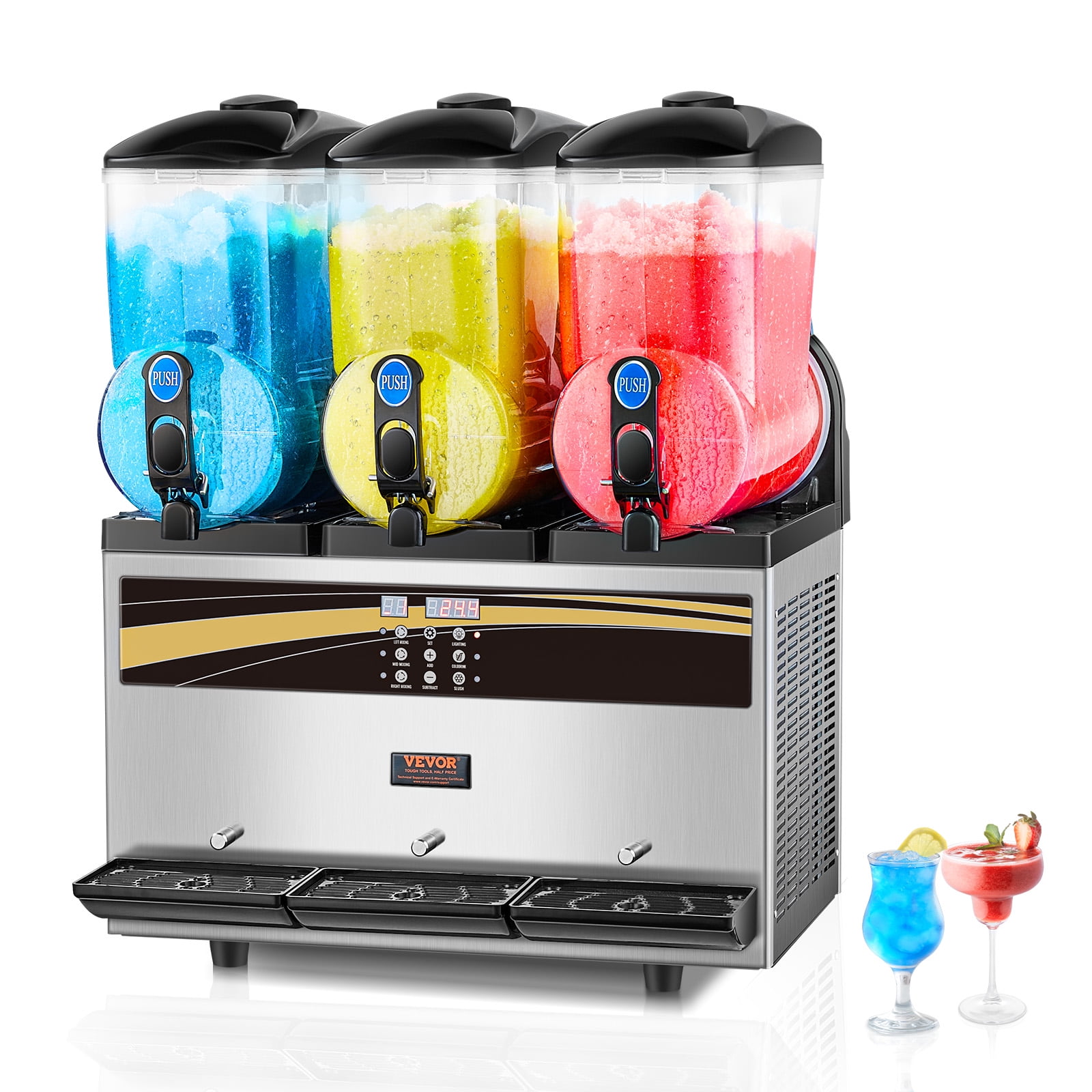 VEVOR Commercial Slushy Machine, 15Lx3 Triple Tank Frozen Drink Machine, 180 Cups Stainless ...