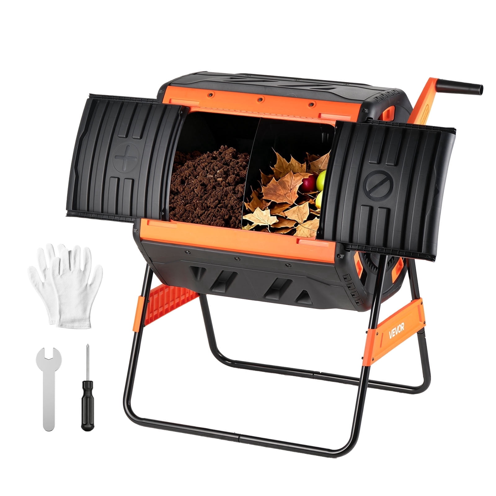 VEVOR Compost bin, 53 Gallon Dual Chamber Outdoor Tumbling Composter ...