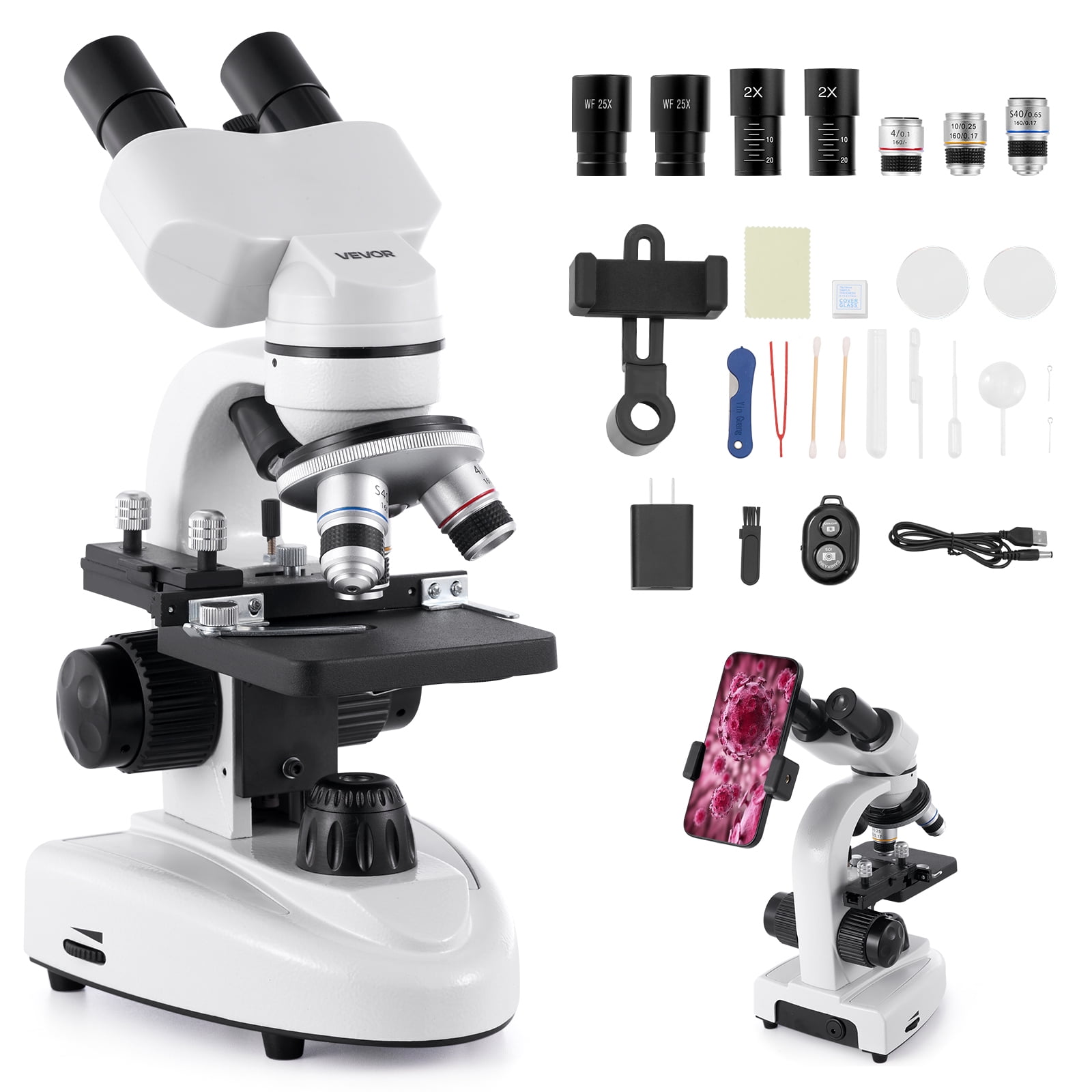VEVOR Compound Binocular Microscope, 40-2000X Magnification ...