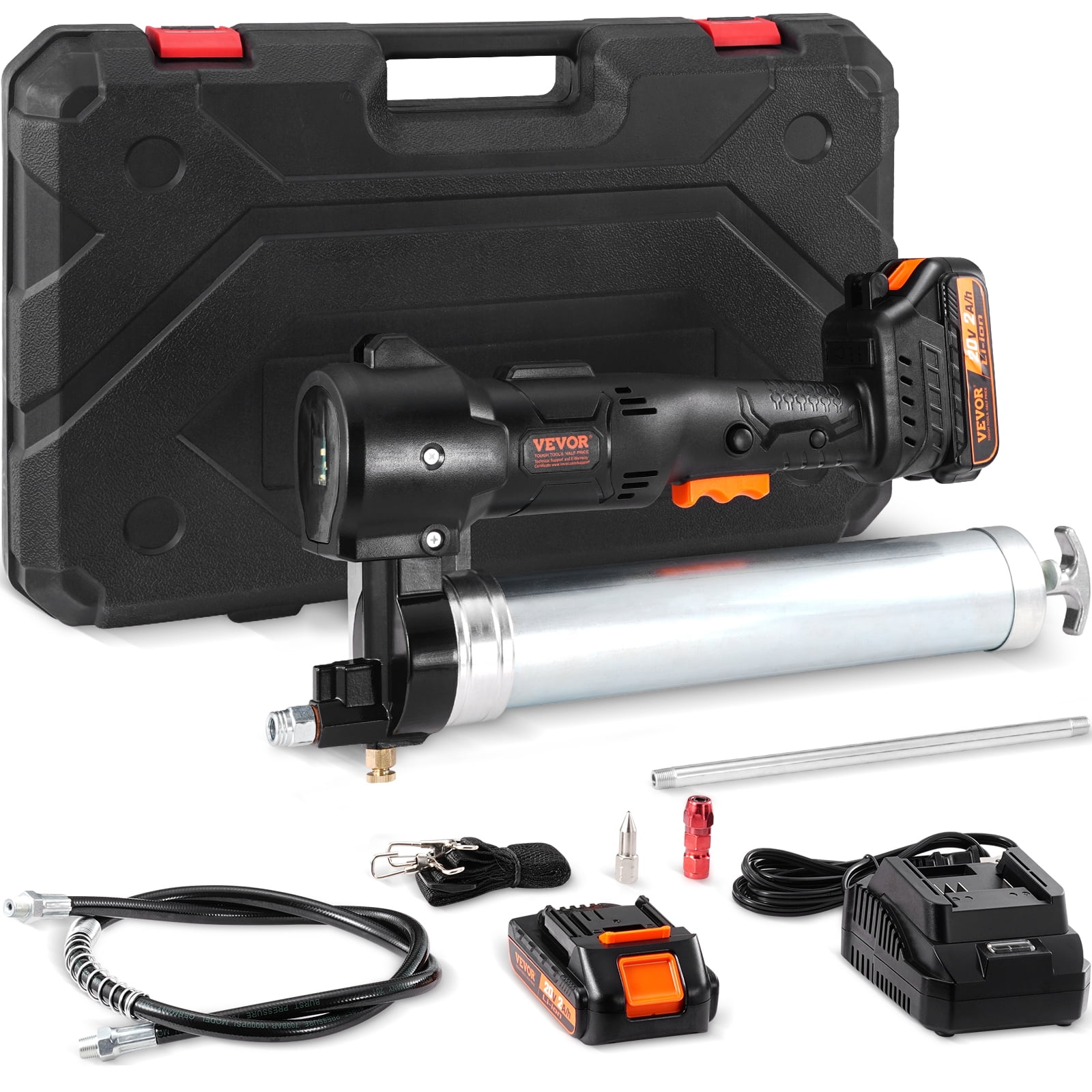 VEVOR Cordless Grease Gun, 20-Volt, 10,000 PSI,39" Long Hose, Electric ...