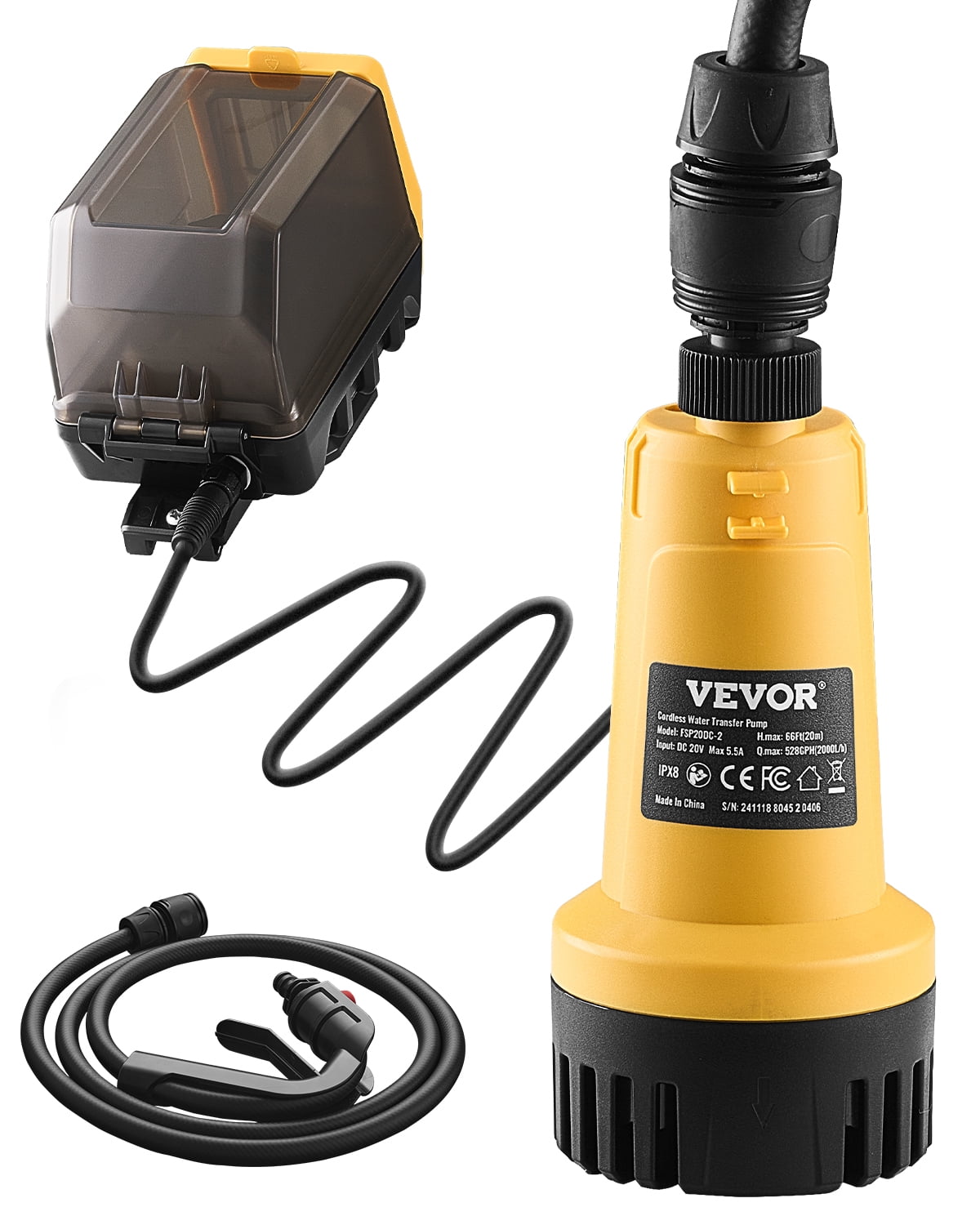 VEVOR Cordless Submersible Water Transfer Pump, 528GPH, Portable Sump ...