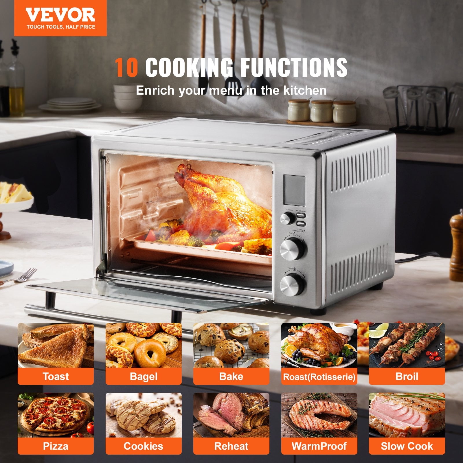 VEVOR Countertop Convection Oven 28L Toaster Baker 10-IN-1 1800W for ...