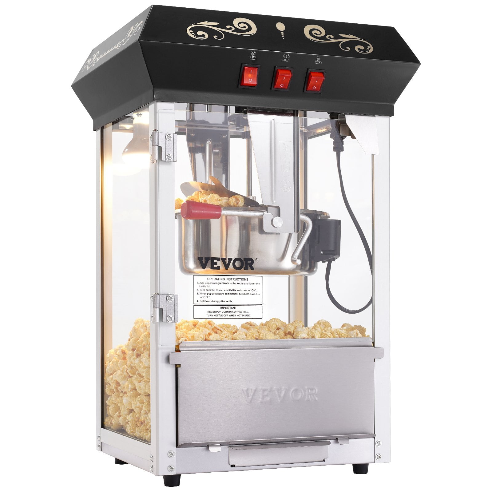 VEVOR Countertop Popcorn Popper Machine 850W 8 oz 48 Cups Black ...