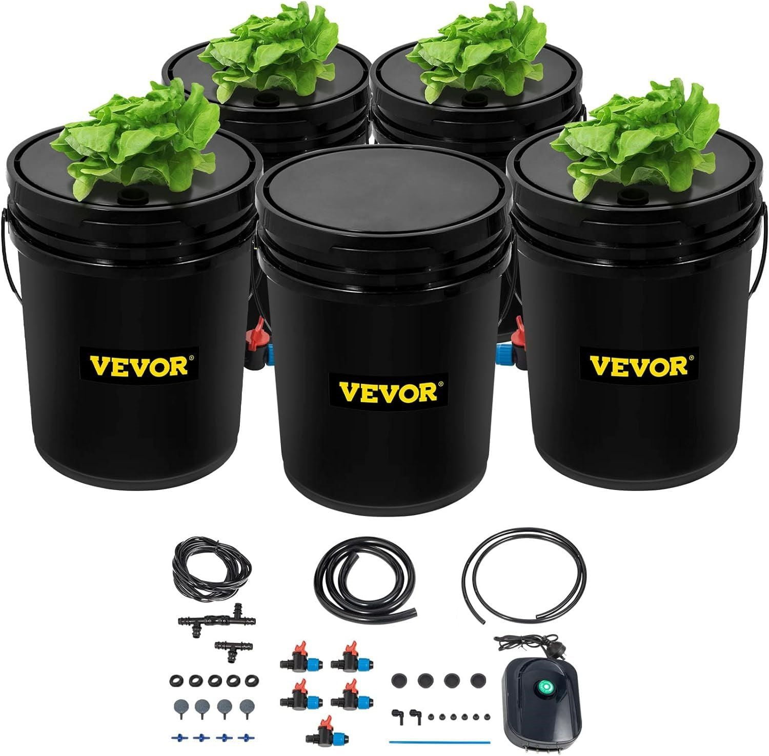 VEVOR DWC Hydroponic System, 5 Gallon 5 Buckets, Deep Water Culture ...