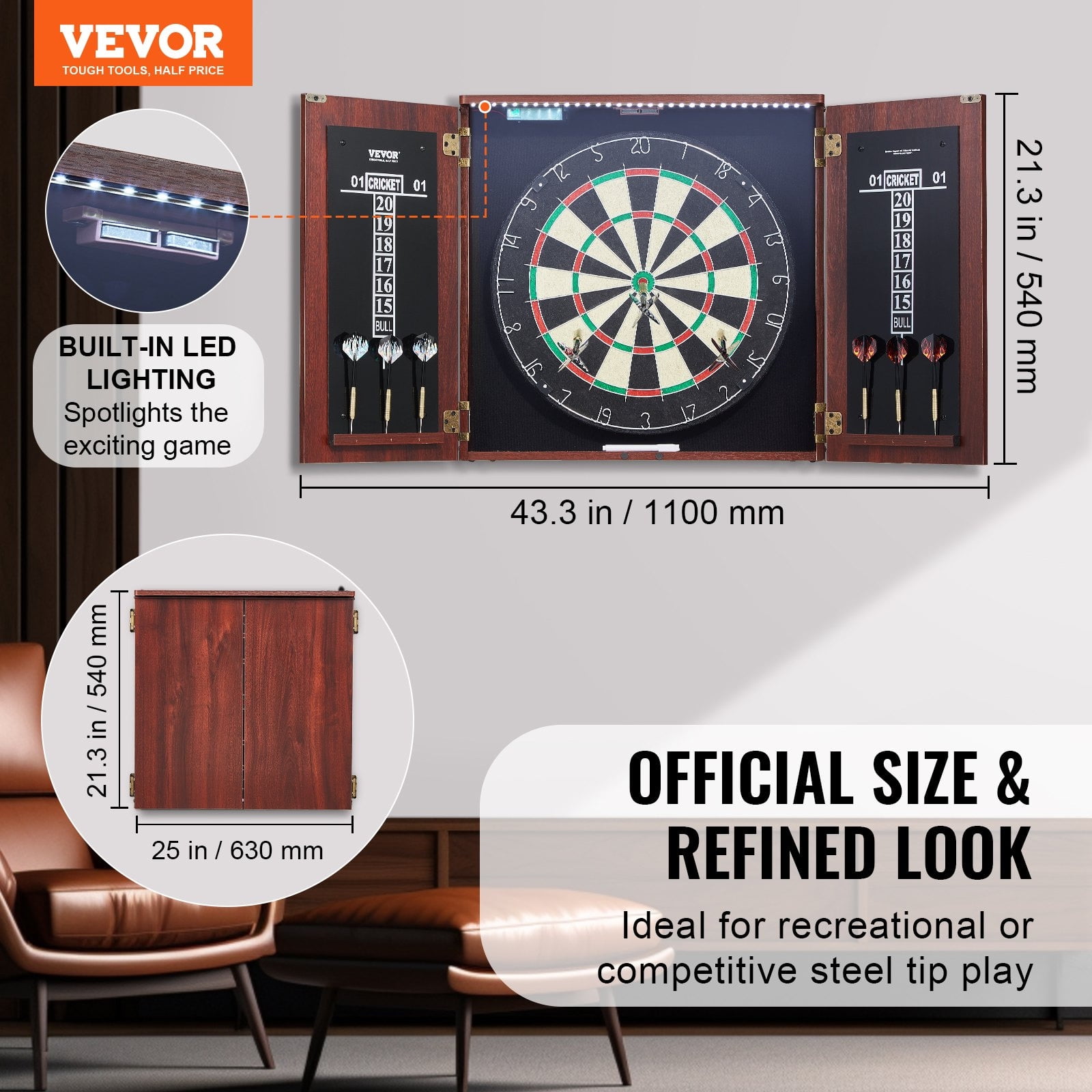 VEVOR Dartboard and Cabinet Set Official Size Complete Accessory Steel ...