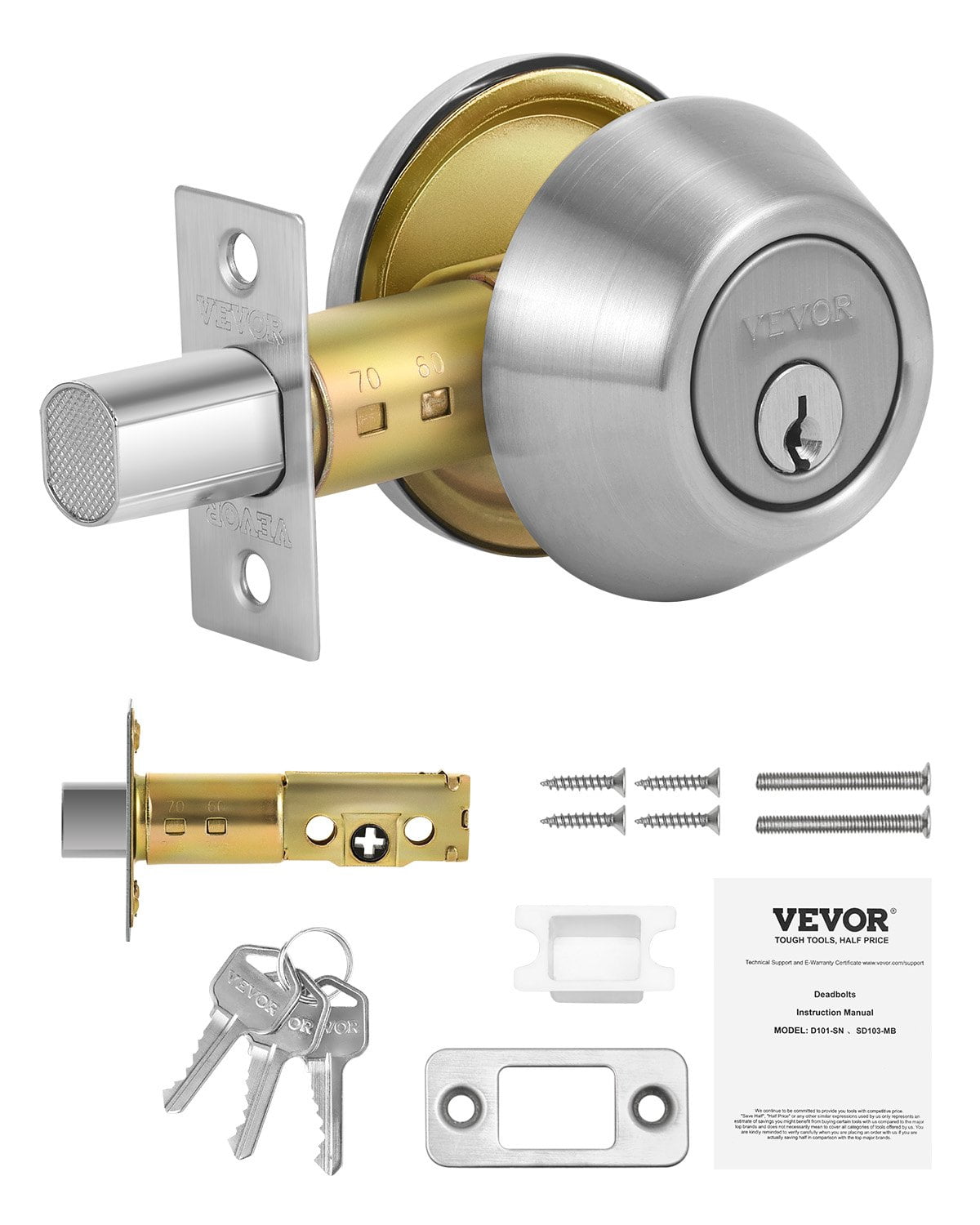 VEVOR Deadbolt Lock, Round Single Cylinder Dead Bolt, Keyed 1 Side ...