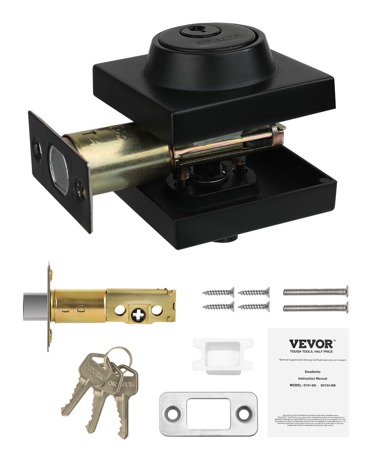 VEVOR Deadbolt Lock, Square Single Cylinder Dead Bolt, Keyed 1 Side ...