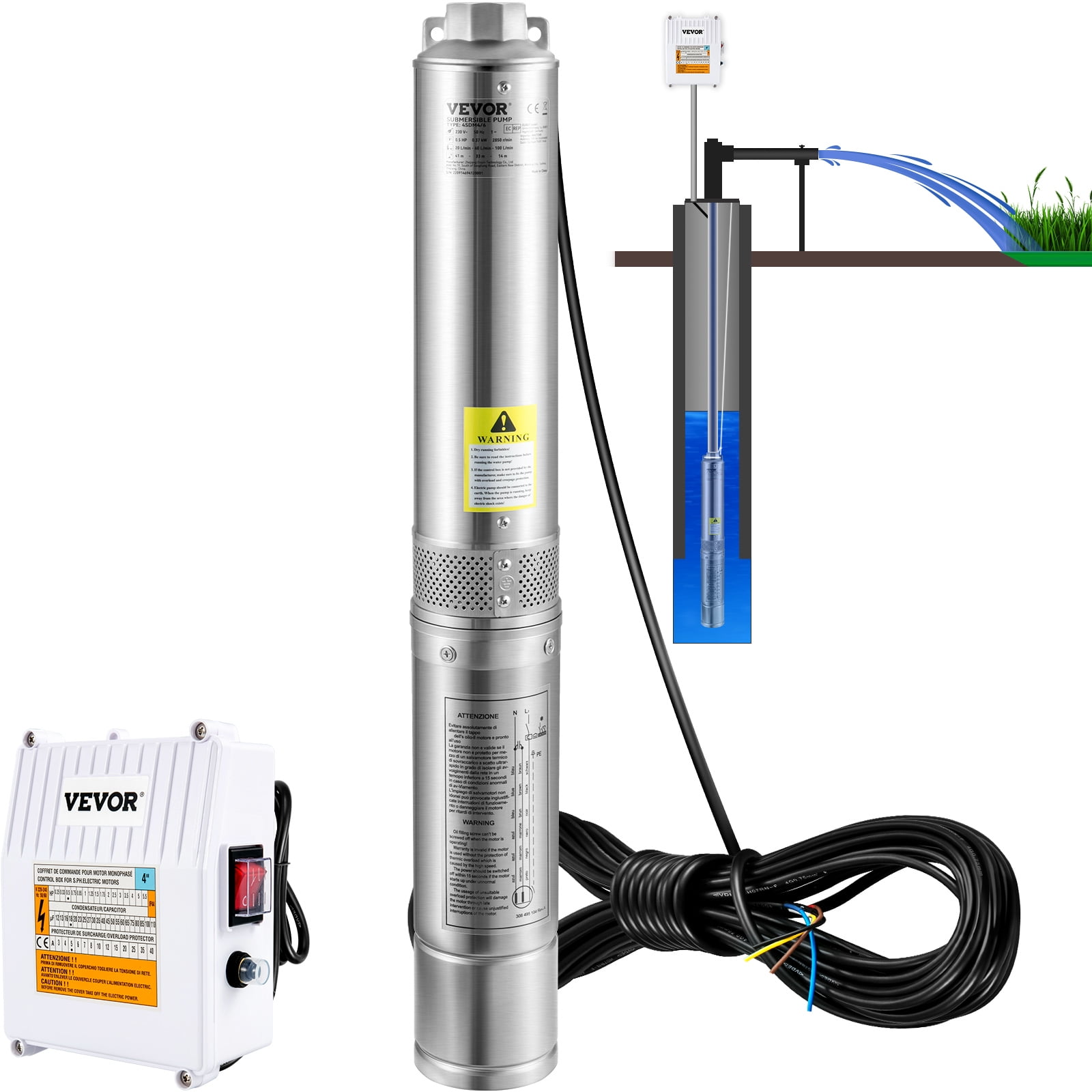 VEVOR Deep Well Submersible Pump, 2HP 230V/60Hz, 37GPM 427 ft Head ...