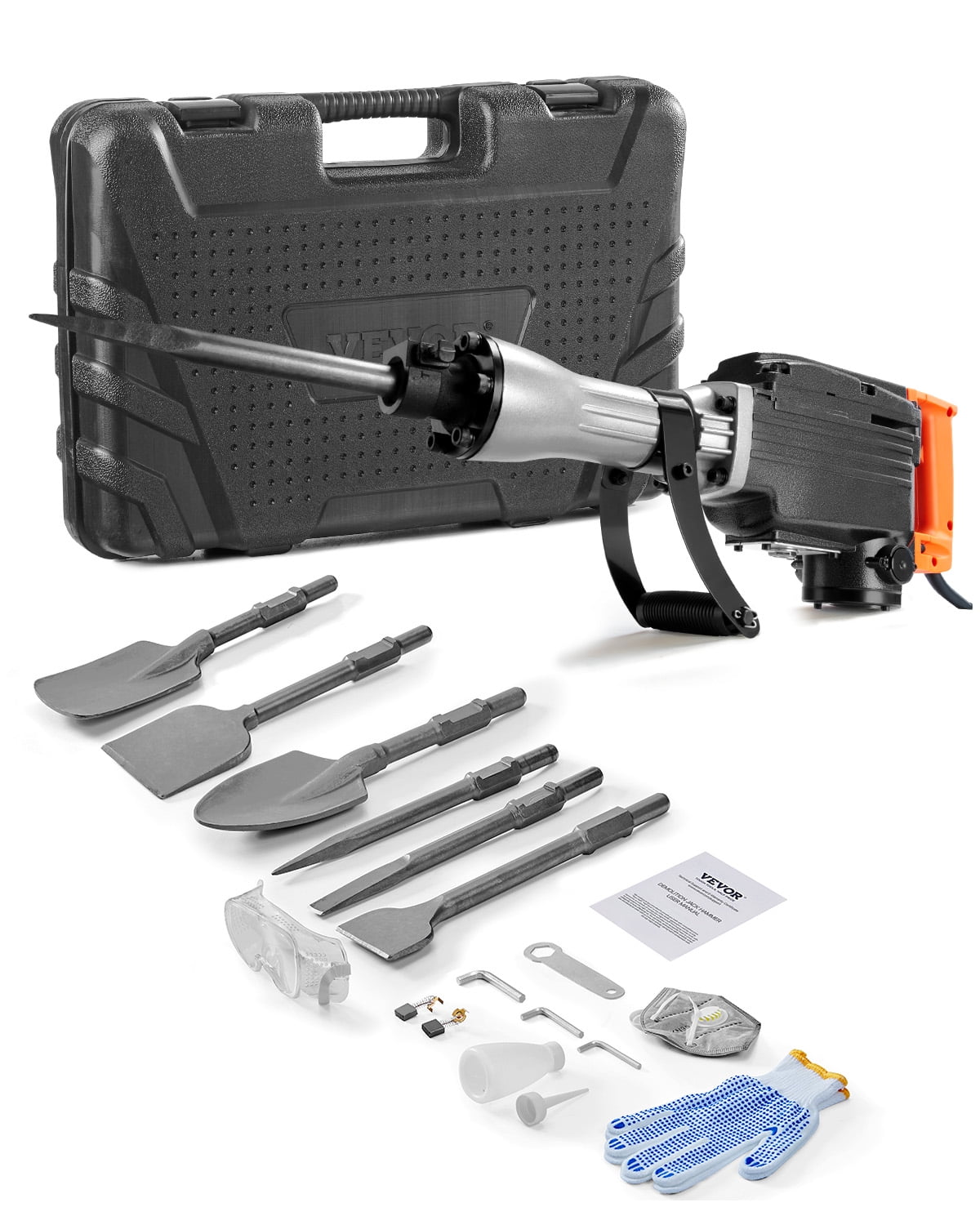 VEVOR Demolition Jack Hammer, 1350 BPM Concrete Breaker 6pcs Chisels ...